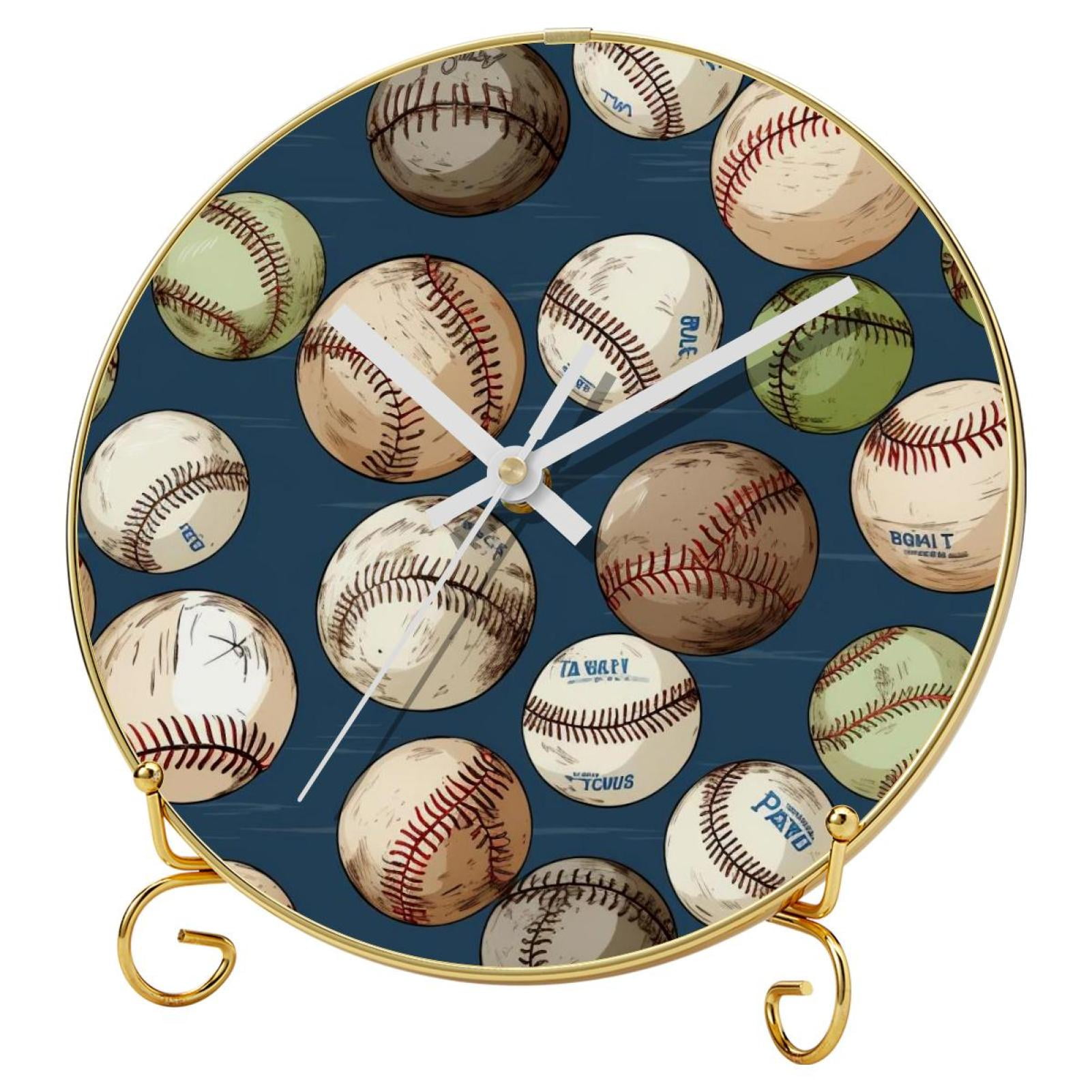 Baseball Round Wall Clocks with Hooks and Gold Stand, Silent Non ...