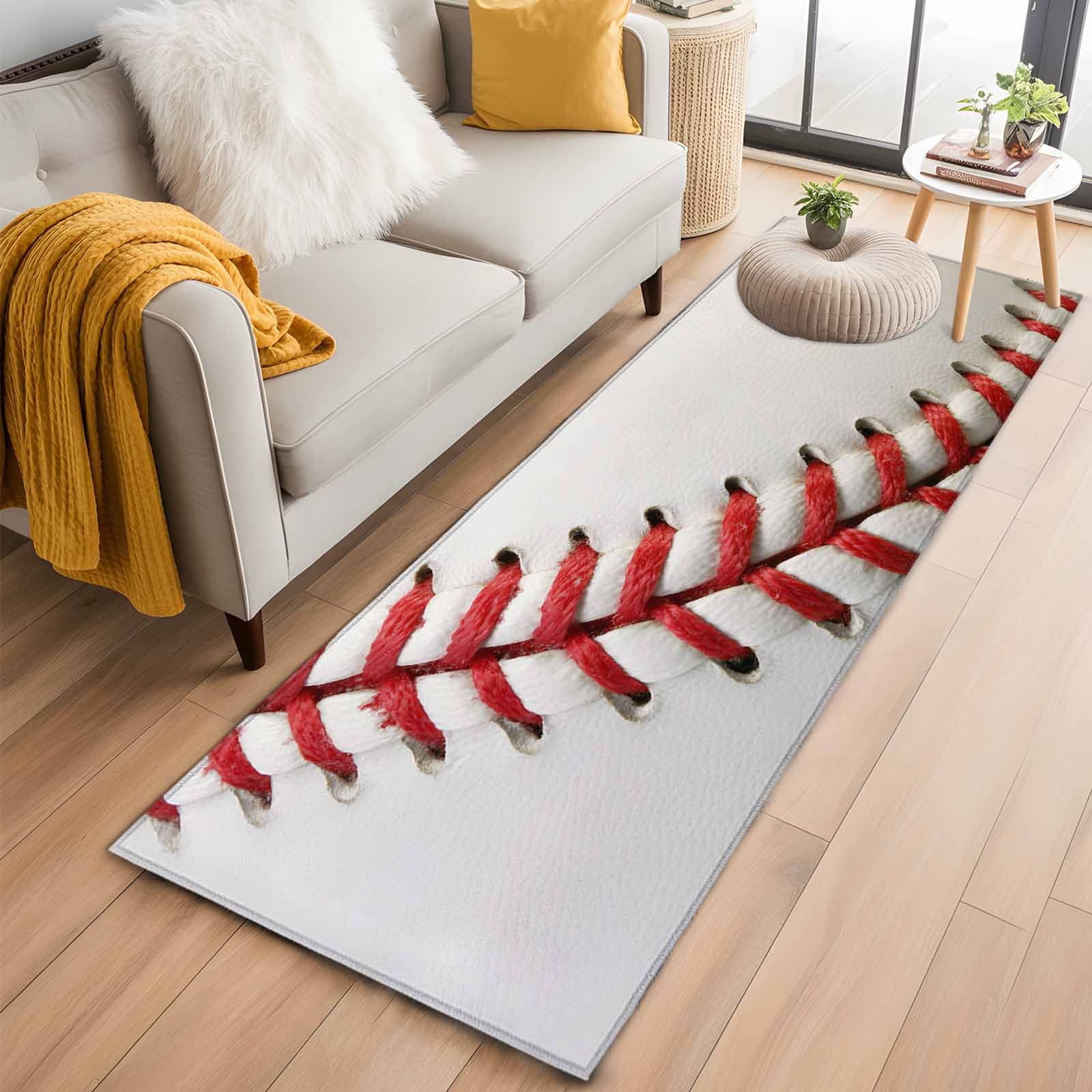 Baseball Runner Rug 2x6 FT,Non Slip Hallway Rugs,Red White Texture ...