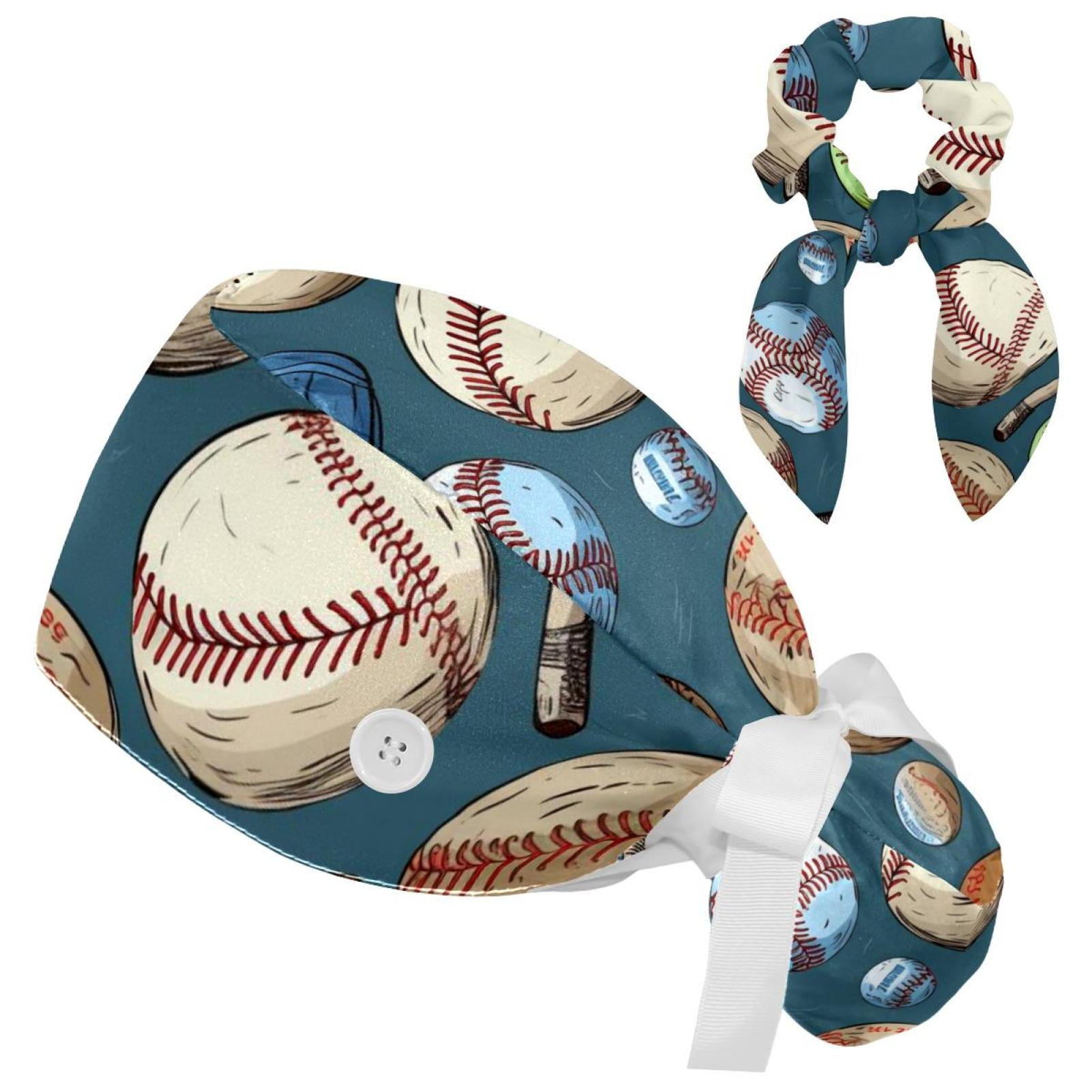 Baseball Scrub Cap with Scrunchy and Buttons for Long Hair, Adjustable ...