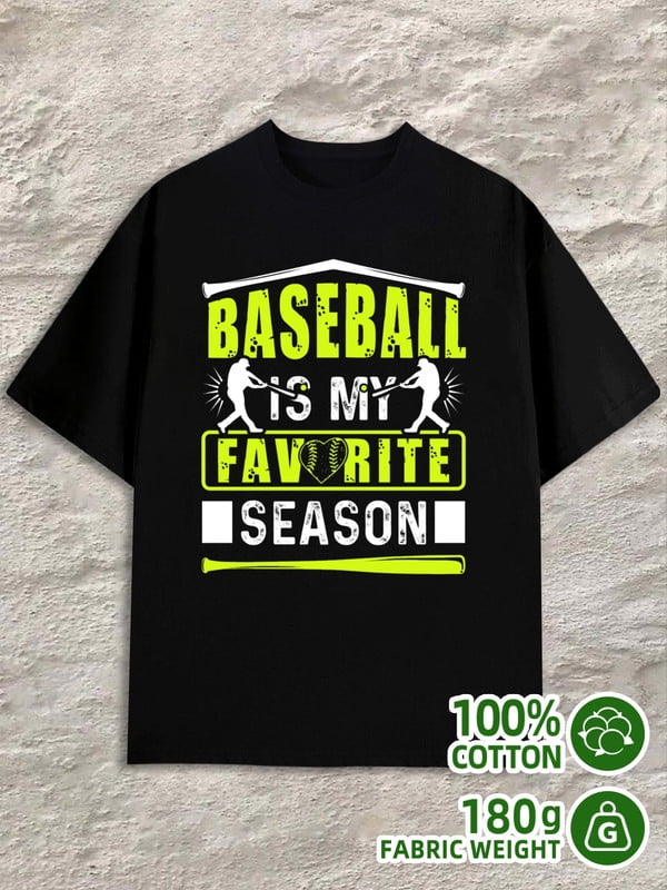 Baseball Season Tee for men black 180G 100% Cotton Everyday and weekend ...