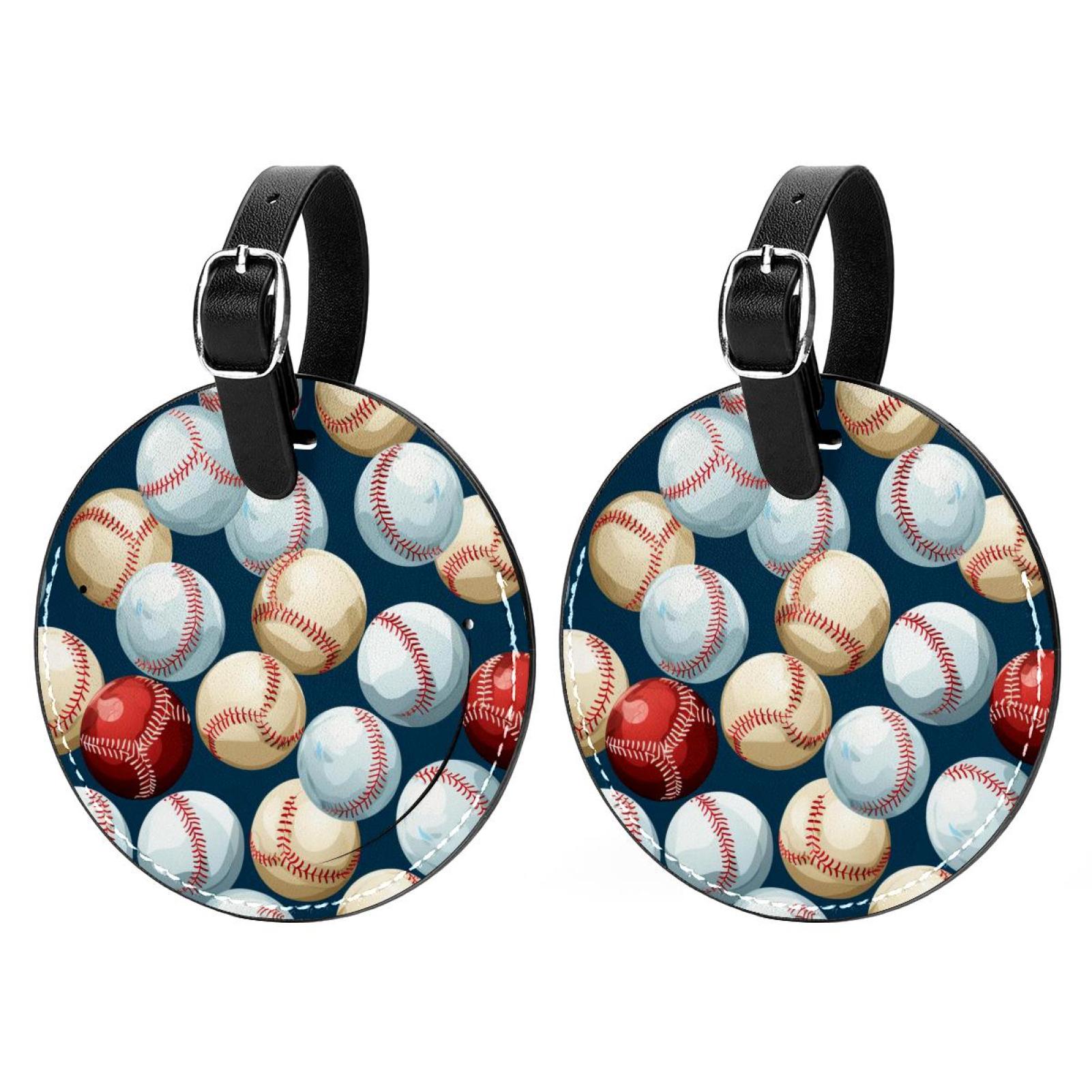 Baseball Set of 2pcs PU Leather Round Suitcase Tags with Privacy Cover ...