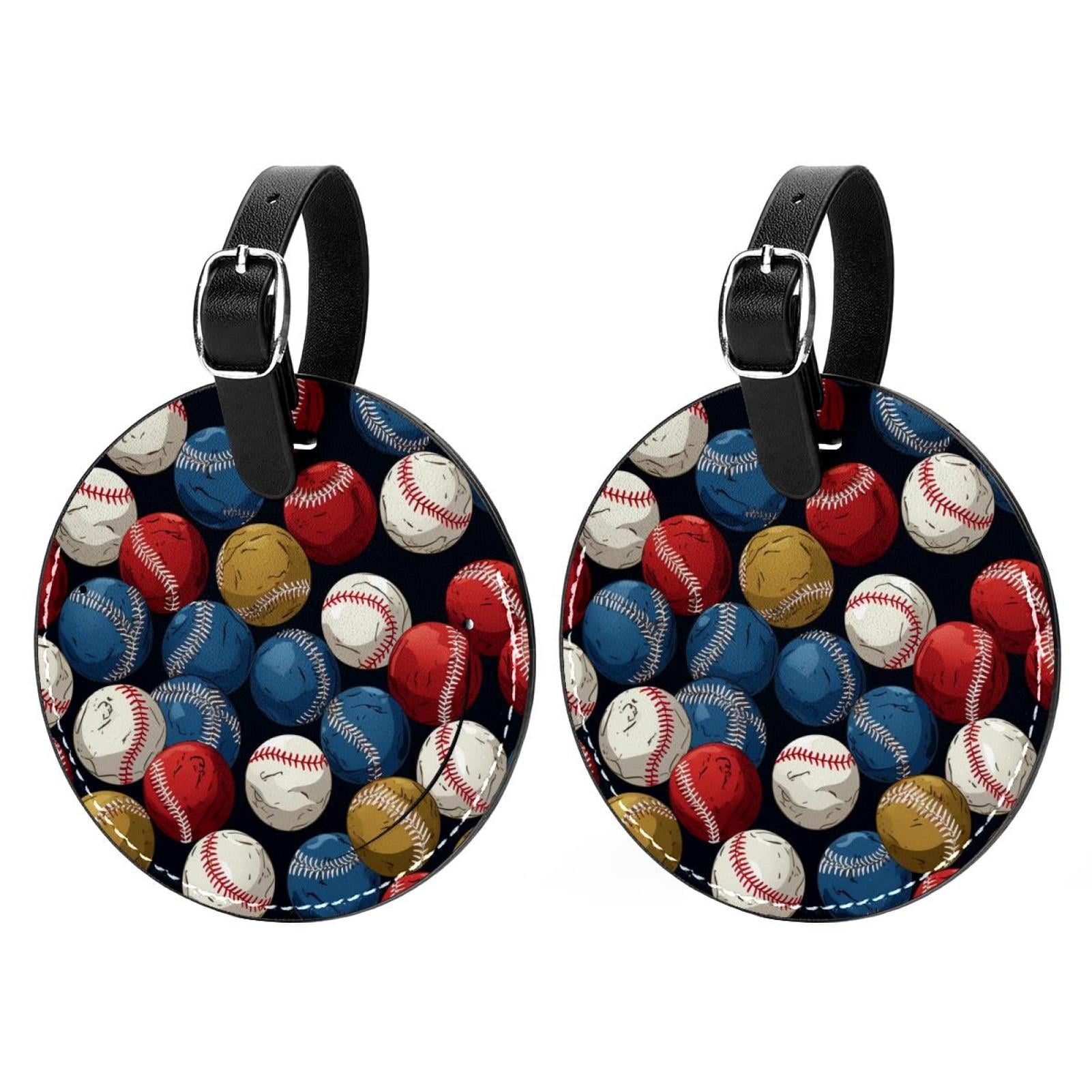 Baseball Set of 2pcs PU Leather Round Suitcase Tags with Privacy Cover ...
