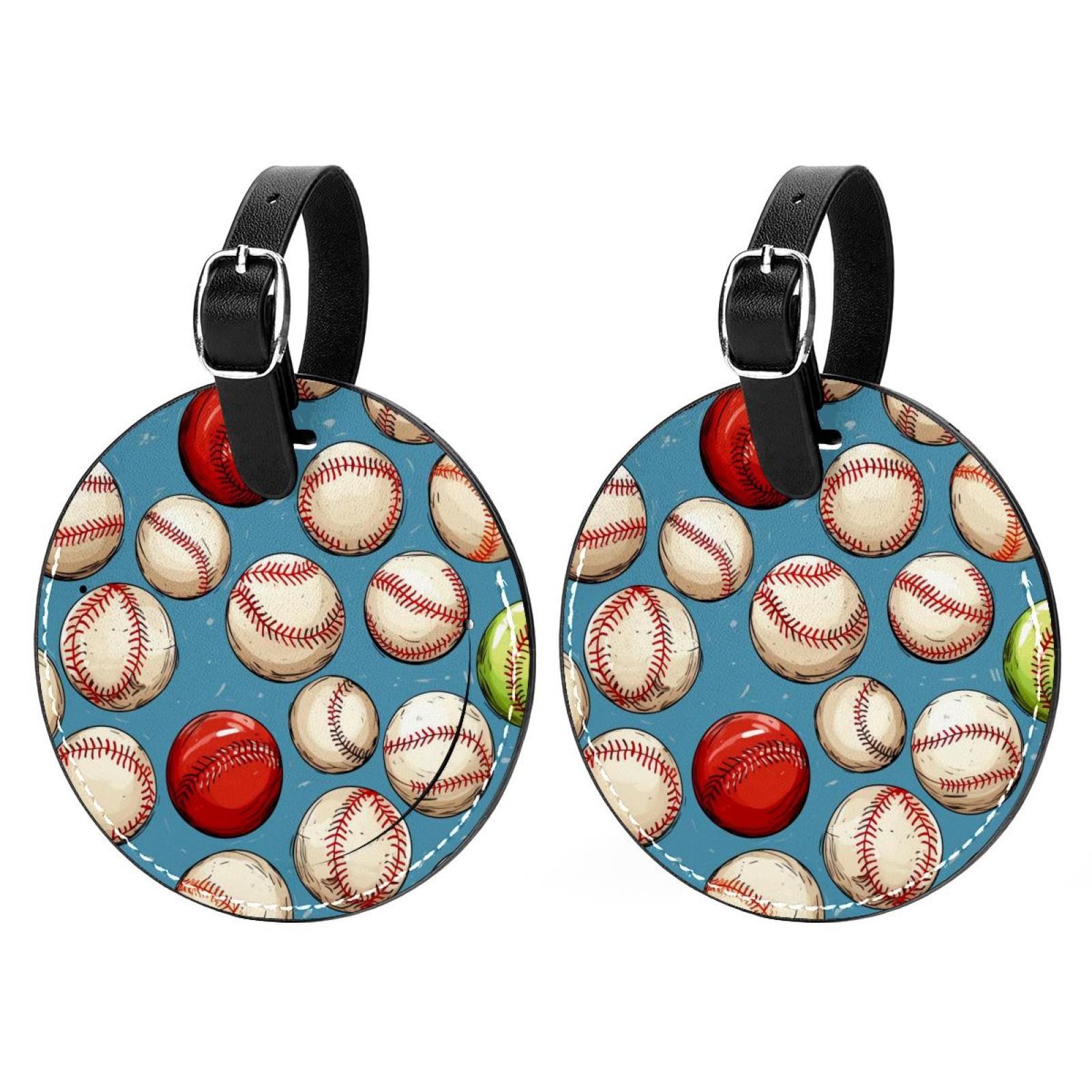 Baseball Set of 2pcs PU Leather Round Suitcase Tags with Privacy Cover ...