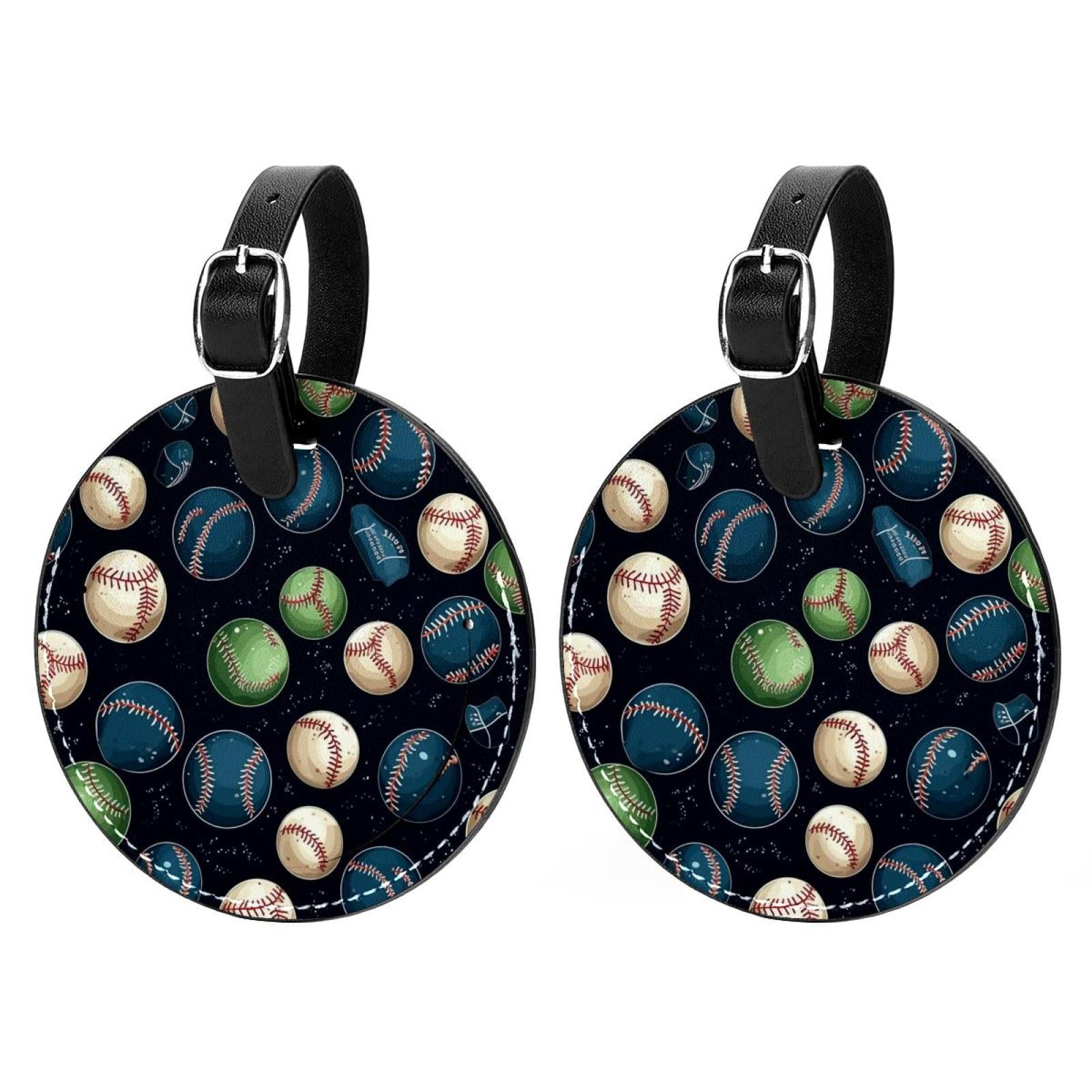 Baseball Set of 2pcs PU Leather Round Suitcase Tags with Privacy Cover ...