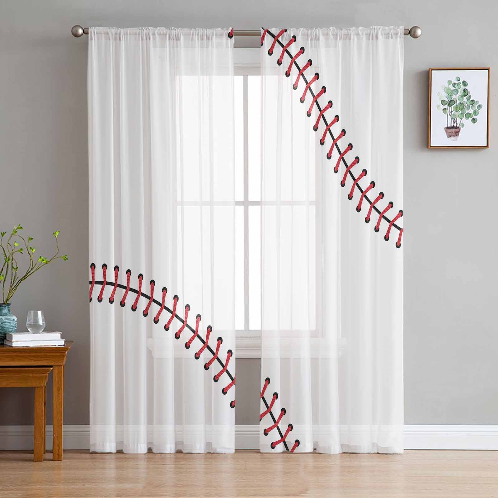 Baseball Sheer Curtains 63 Inches Length 2 Panels Set, Window Sheer ...