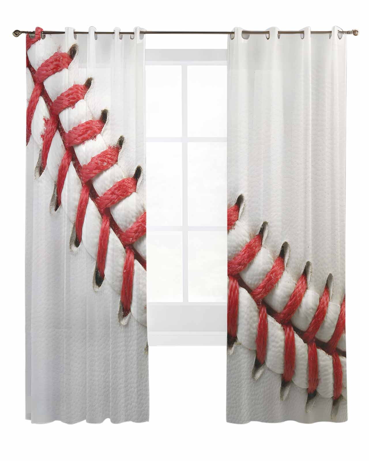 Baseball Sheer Curtains 84 Inch Length 2 Panels Red White Texture ...