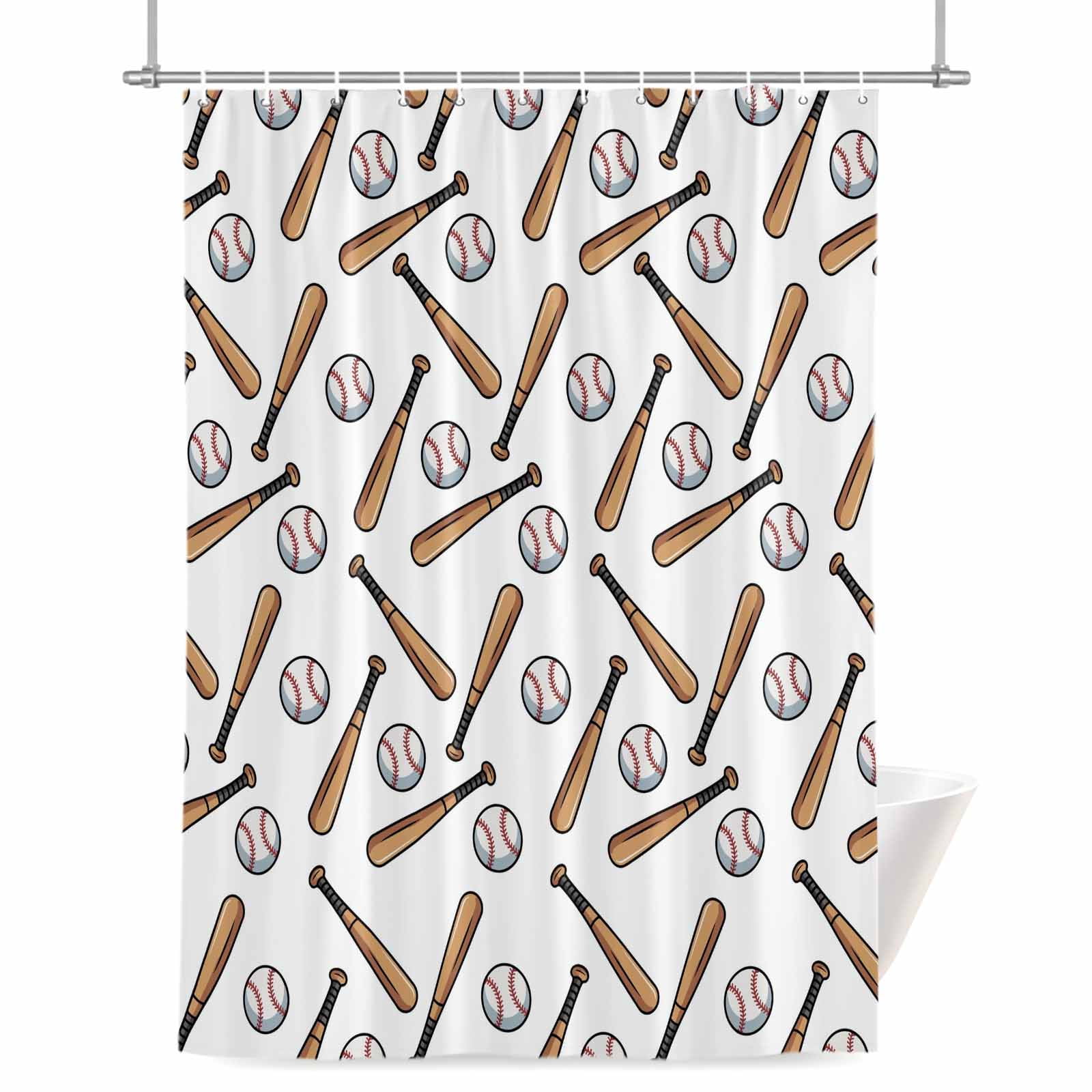 Baseball Shower Curtain, 48" x 72", Retro Sports Style Baseball Bats ...