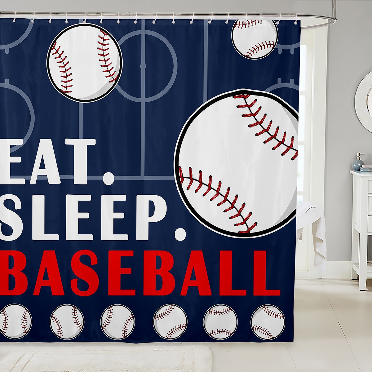 Baseball Shower Curtain Sports Bath Curtain for Boys Girls Baseball ...