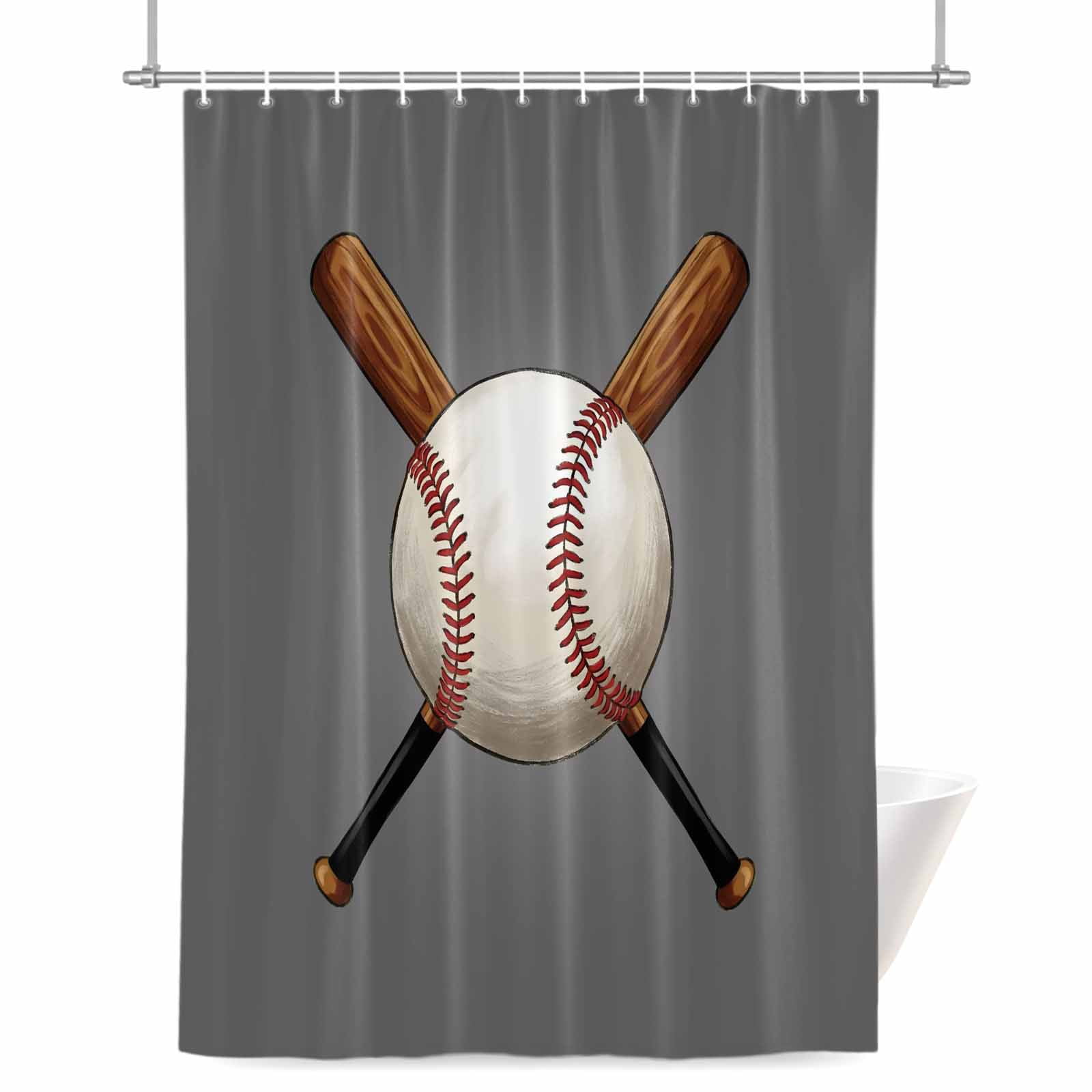 Baseball Shower Curtain, Sports Gray Background Cartoon Waterproof ...