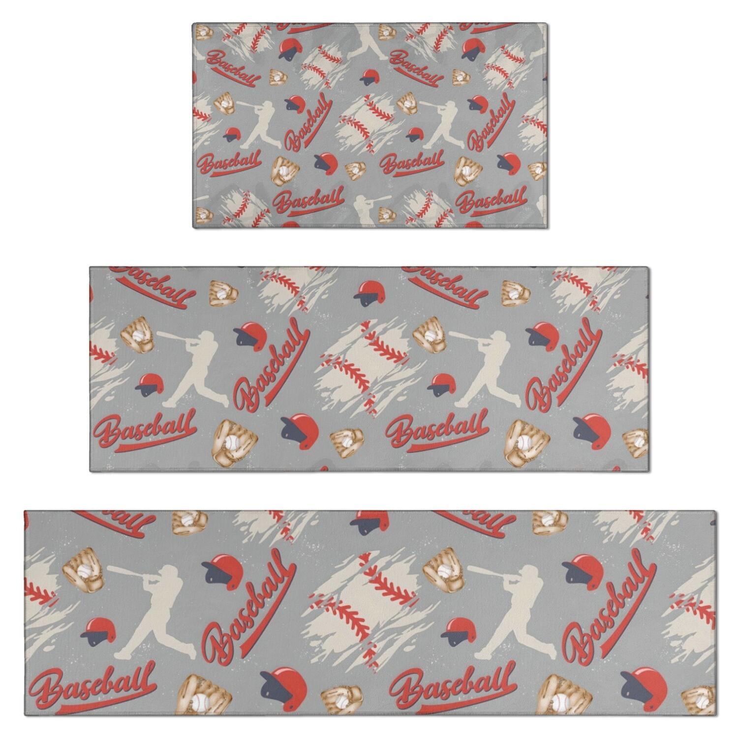 Baseball Silhouette Pattern Kitchen Rugs Sets Of 3,Kitchen Runner Rugs ...
