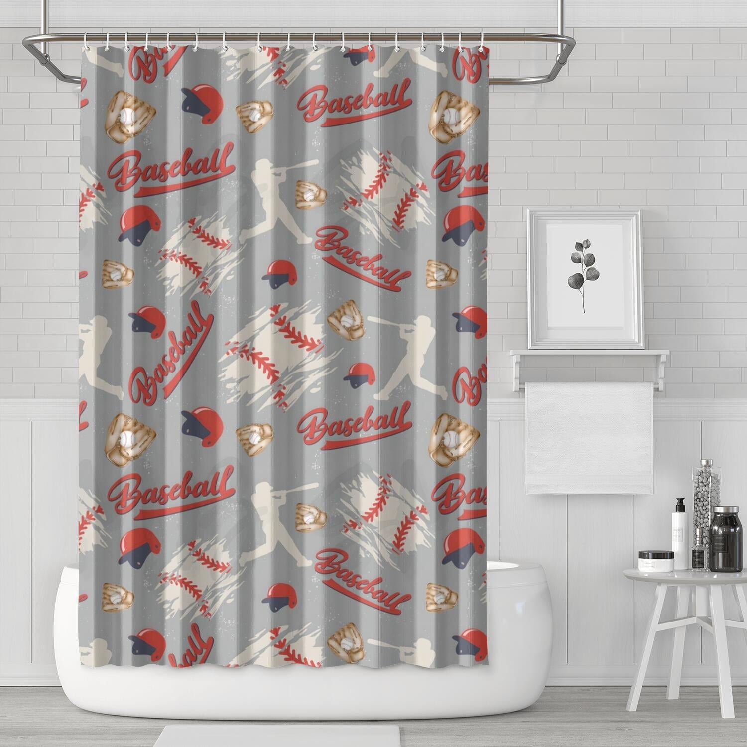 Baseball Silhouette Pattern Shower Curtain 72"x72" ,Bathroom Decorative ...
