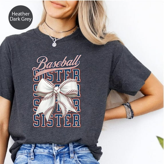 Baseball Sister Shirt: Game Day Tee with Varsity Letters & Bow ...