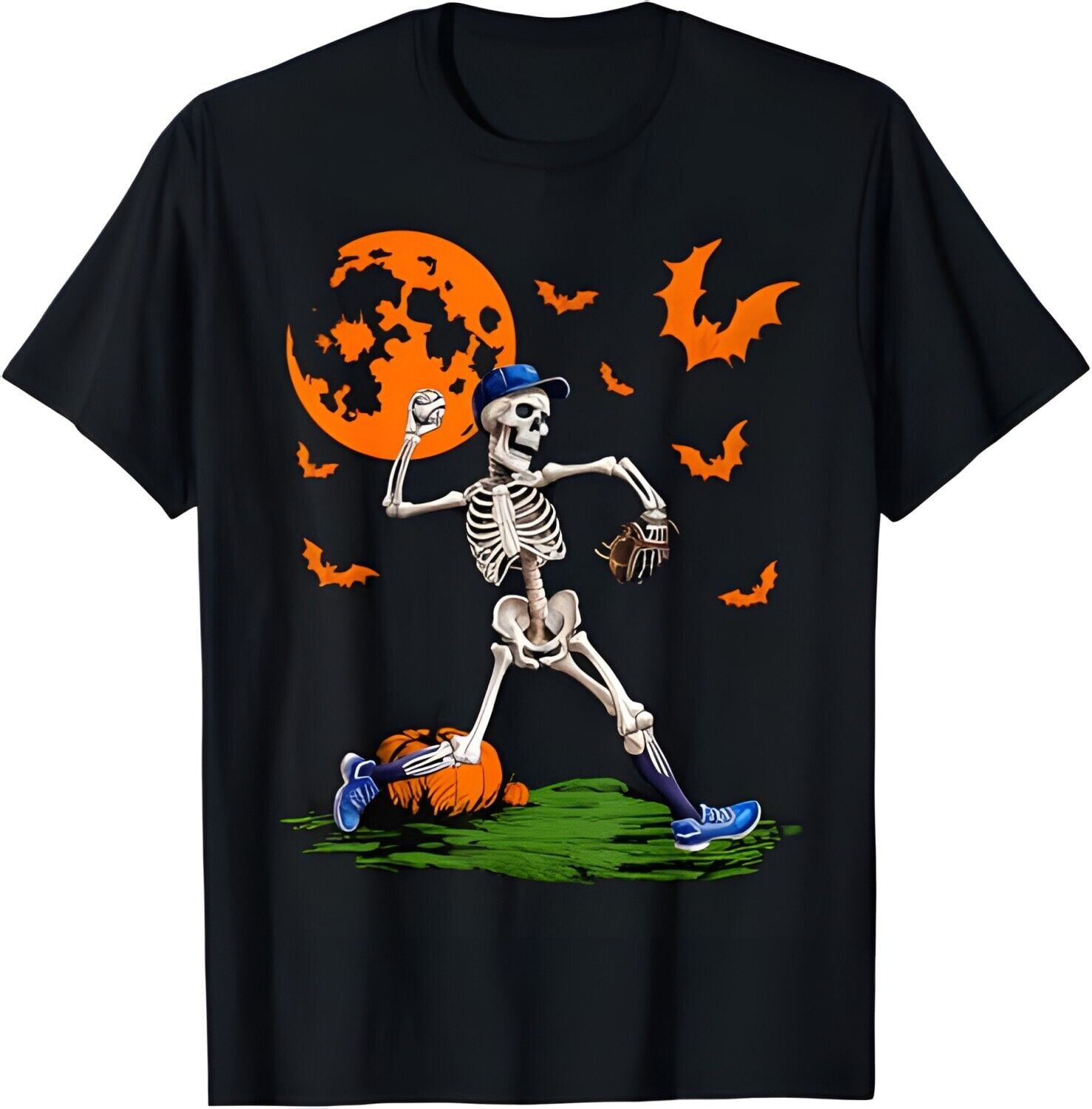 Baseball Skeleton Halloween Men Boys Baseball Spooky Season T-Shirt ...