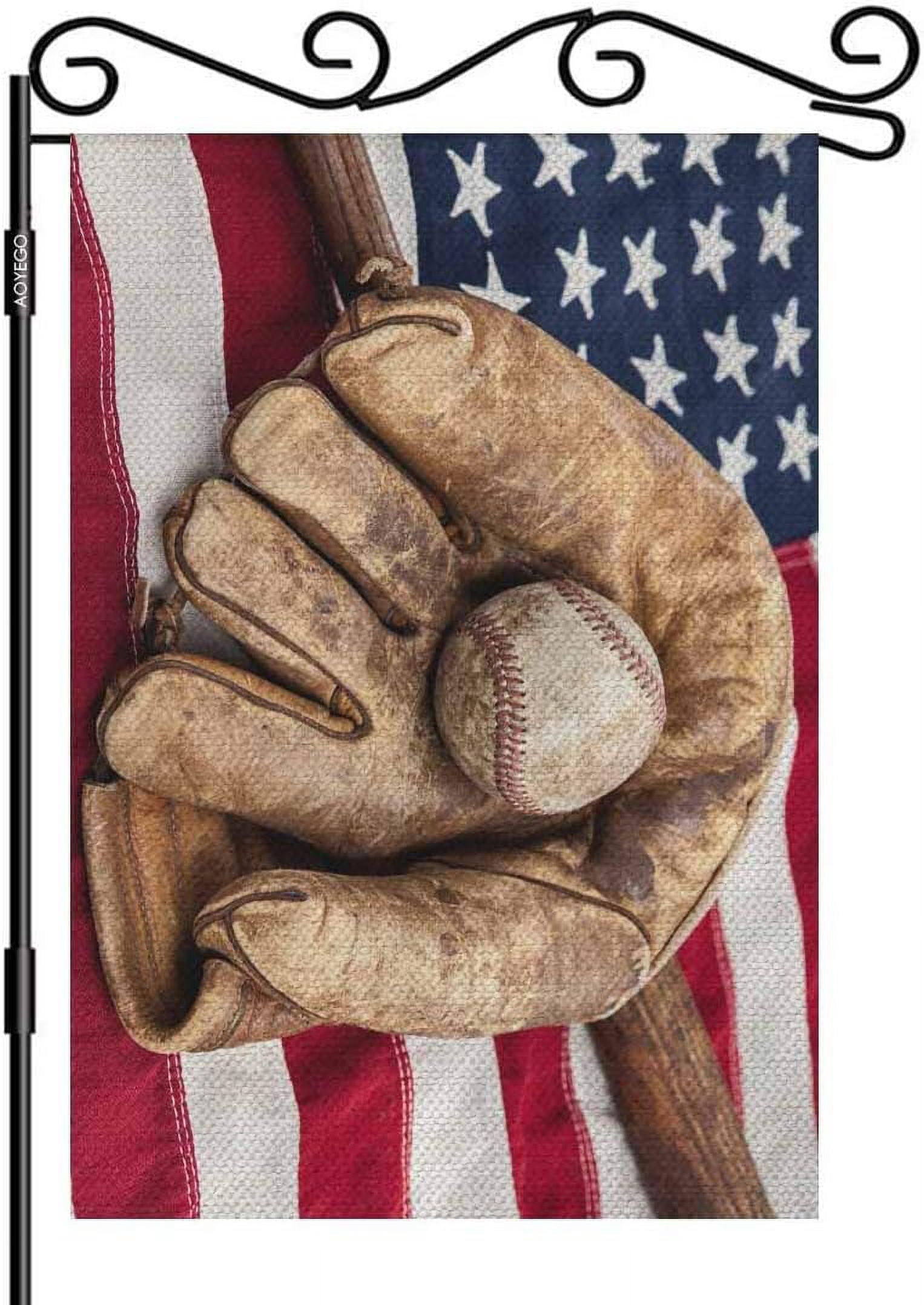 Baseball Small Garden Flag Vertical Double Sided Bat and Glove on an ...