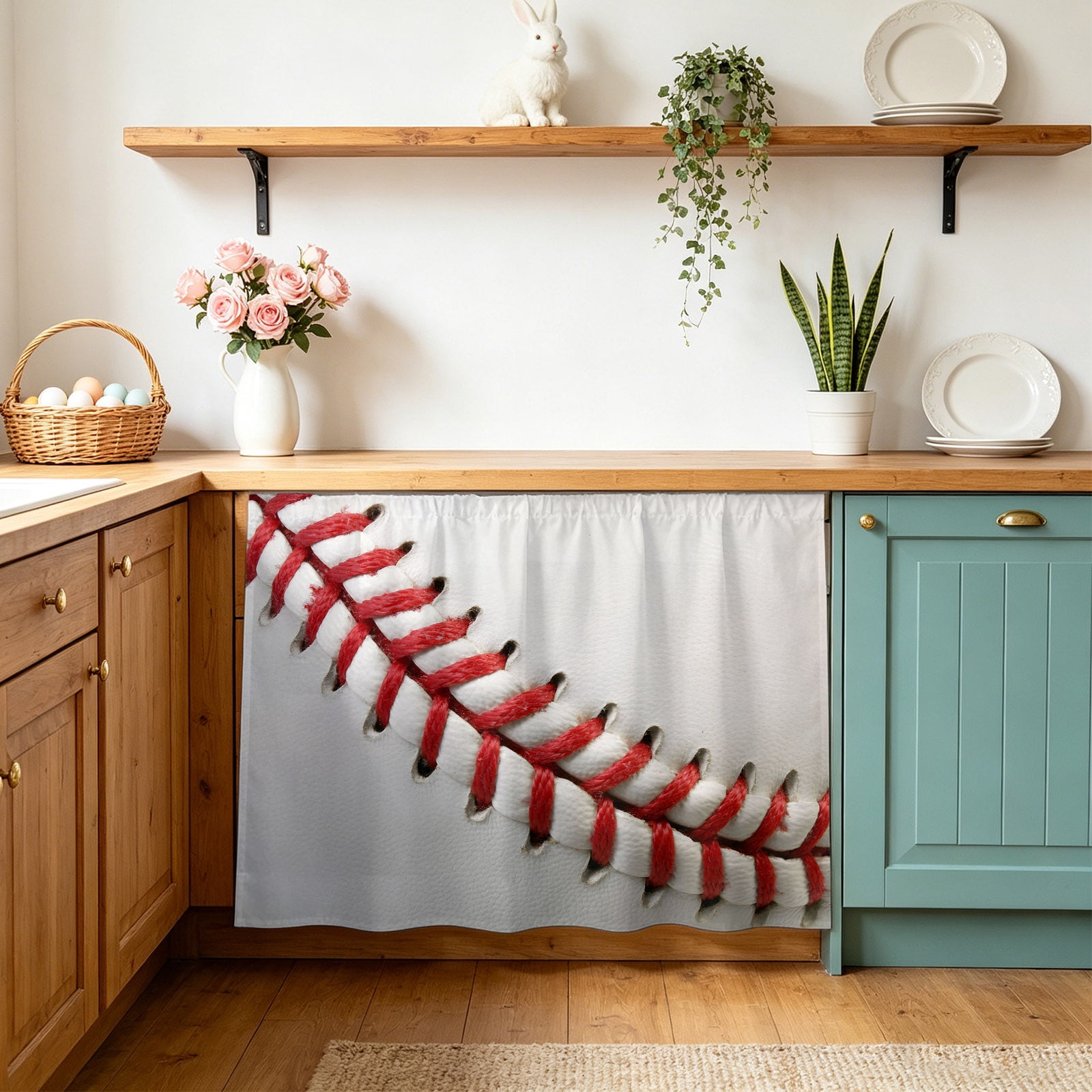 Baseball Small Sink Skirt 10"Wx11"L,Dustproof Under Sink Curtain with ...