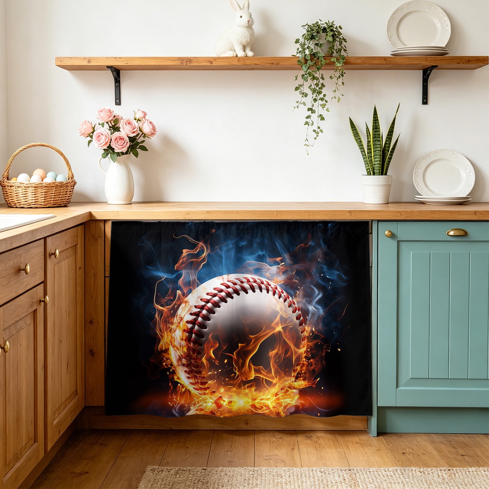 Baseball Small Sink Skirt 10"Wx11"L, Dustproof Under Sink Curtain with ...