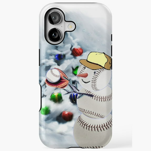 Baseball Snowman Christmas Winter Scene Case for iPhone 17 11 12 13 14 ...