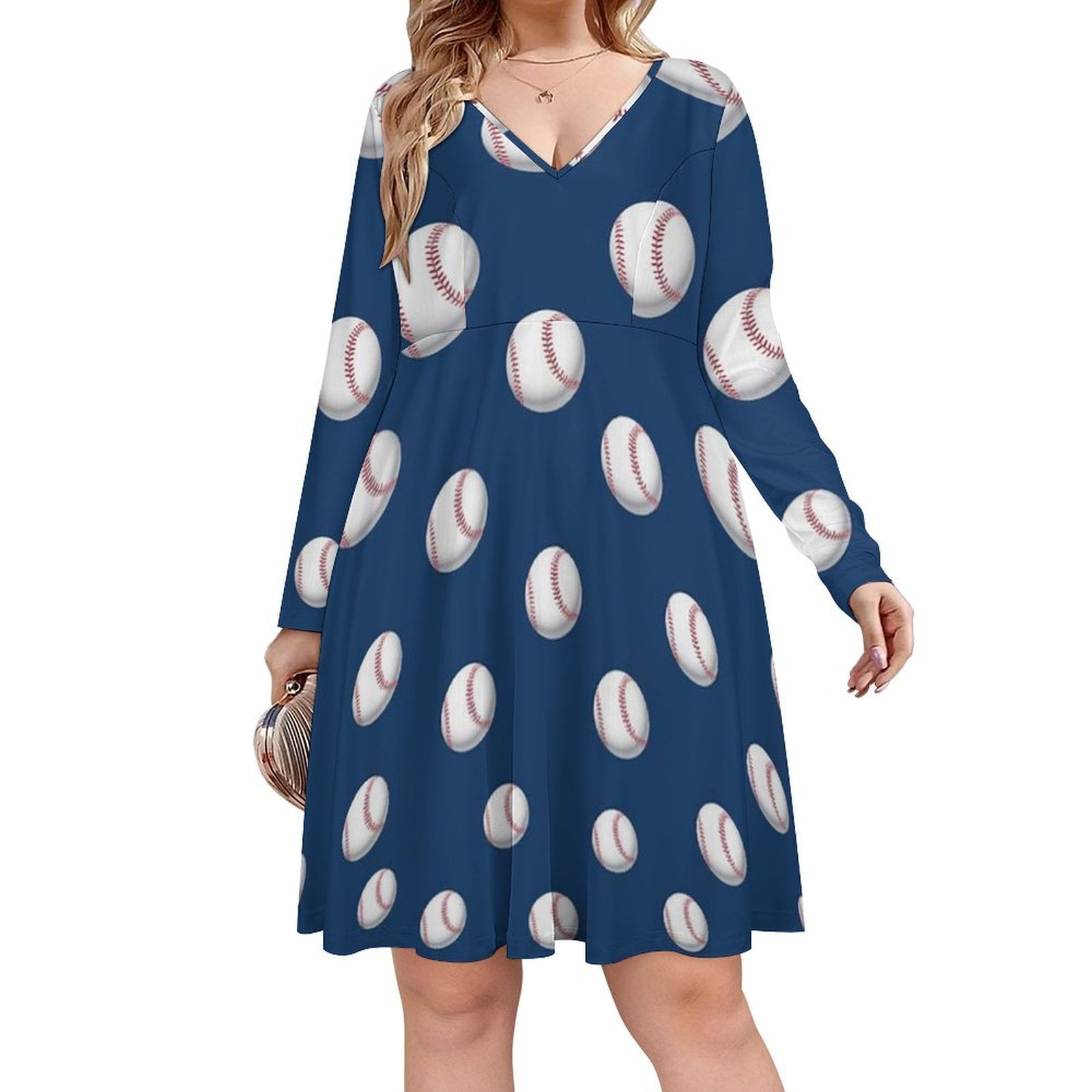 Baseball Softball Ball Long Sleeve Dresses For Women Vintage Elegant ...