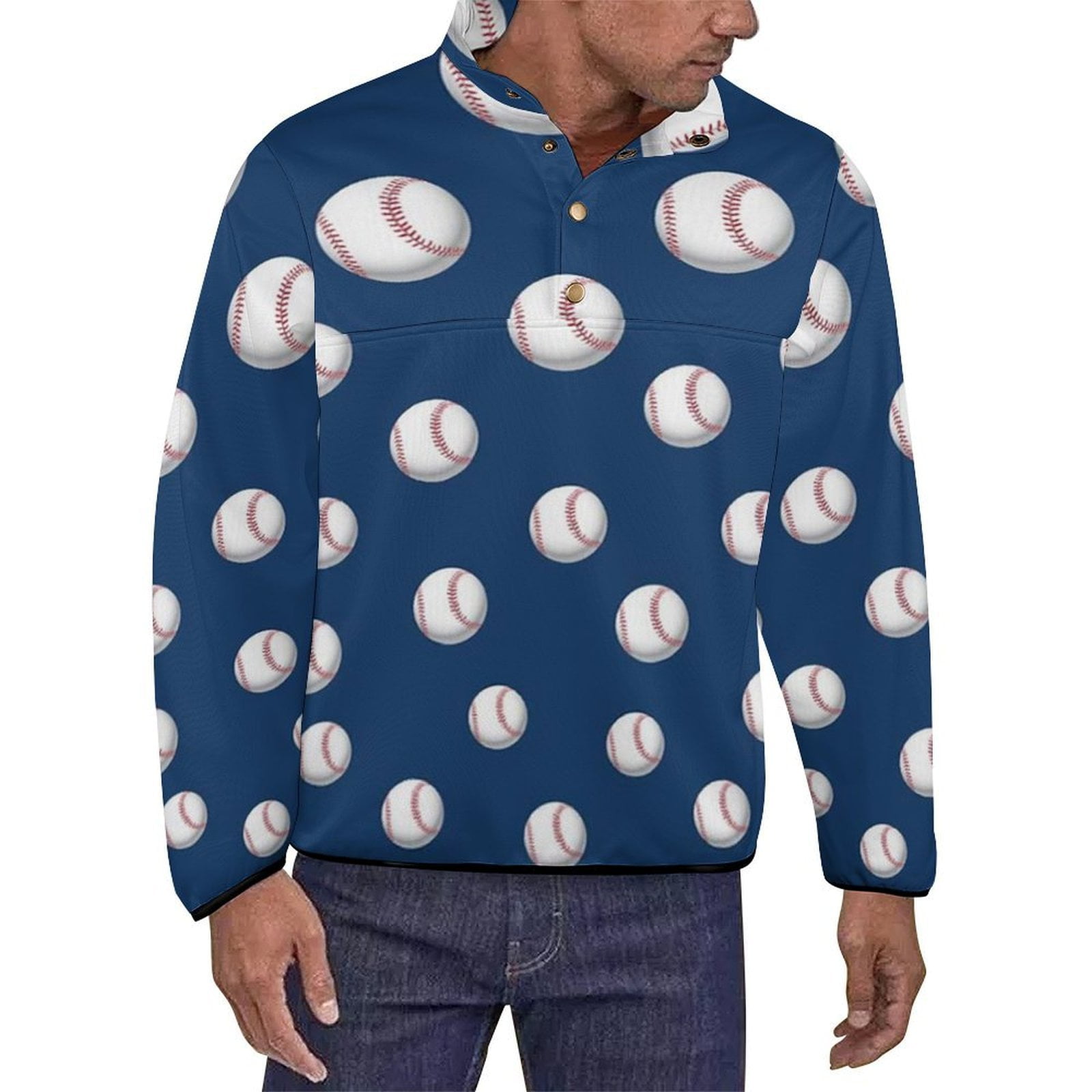 Baseball Softball Ball Men's Stand Collar Sweater Long Sleeve Clothing ...