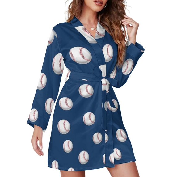 Baseball Softball Ball Night Robe Long Sleeve V Neck Robe With Belt ...