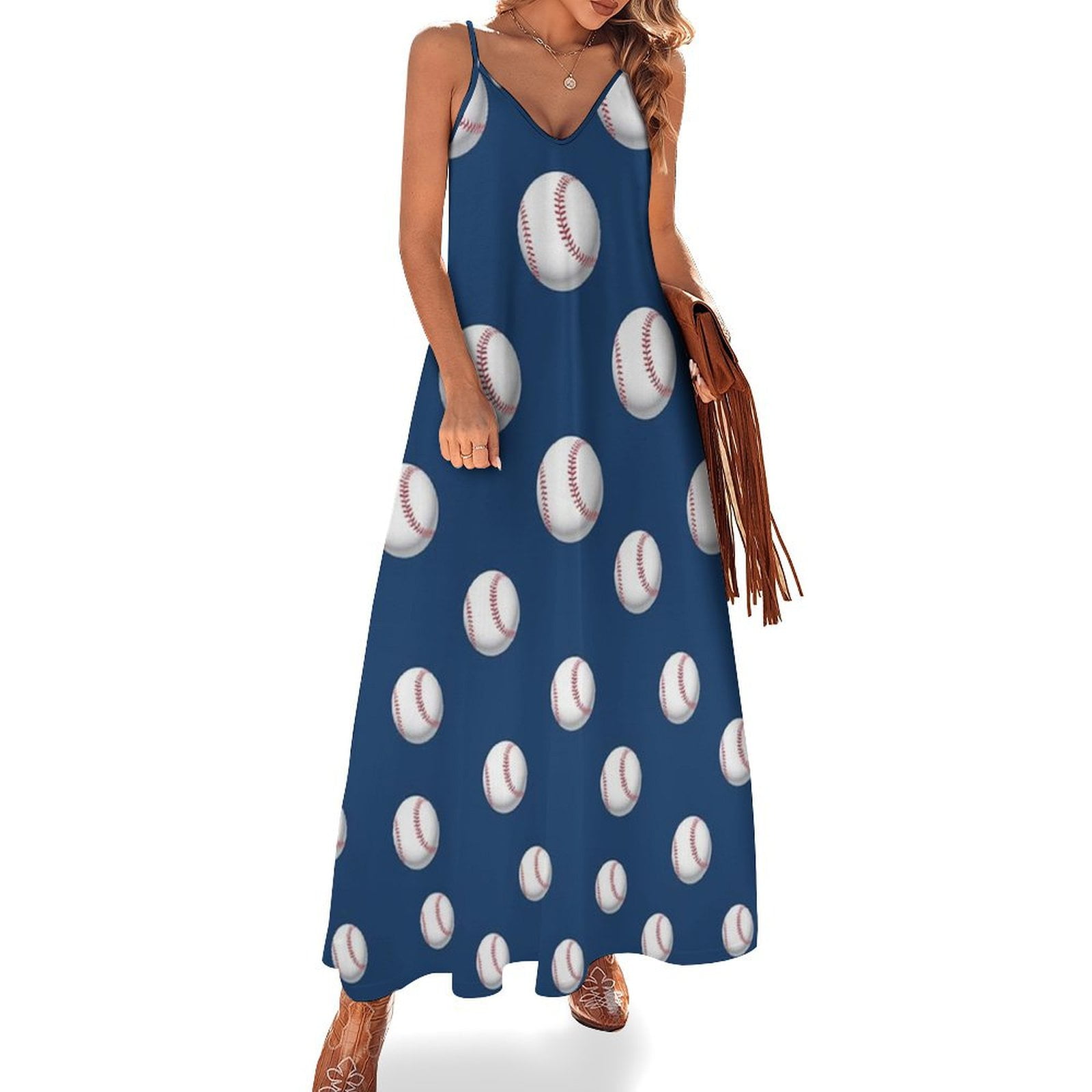 Baseball Softball Ball Sleeveless Dress loose women's dress cocktail dresses skirt ceremony ...
