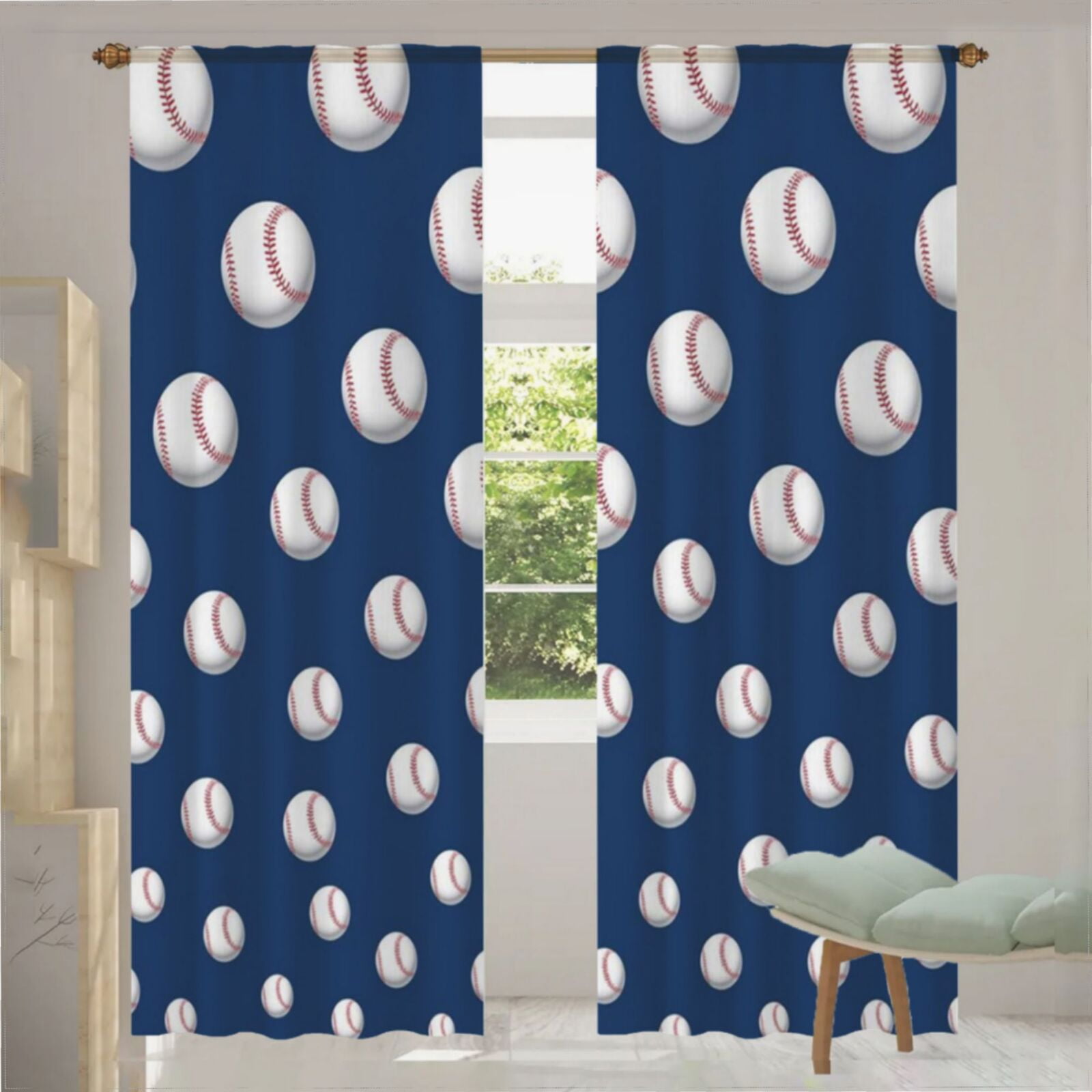 Baseball Softball Ball Tulle Sheer Window Curtains For Living Room ...