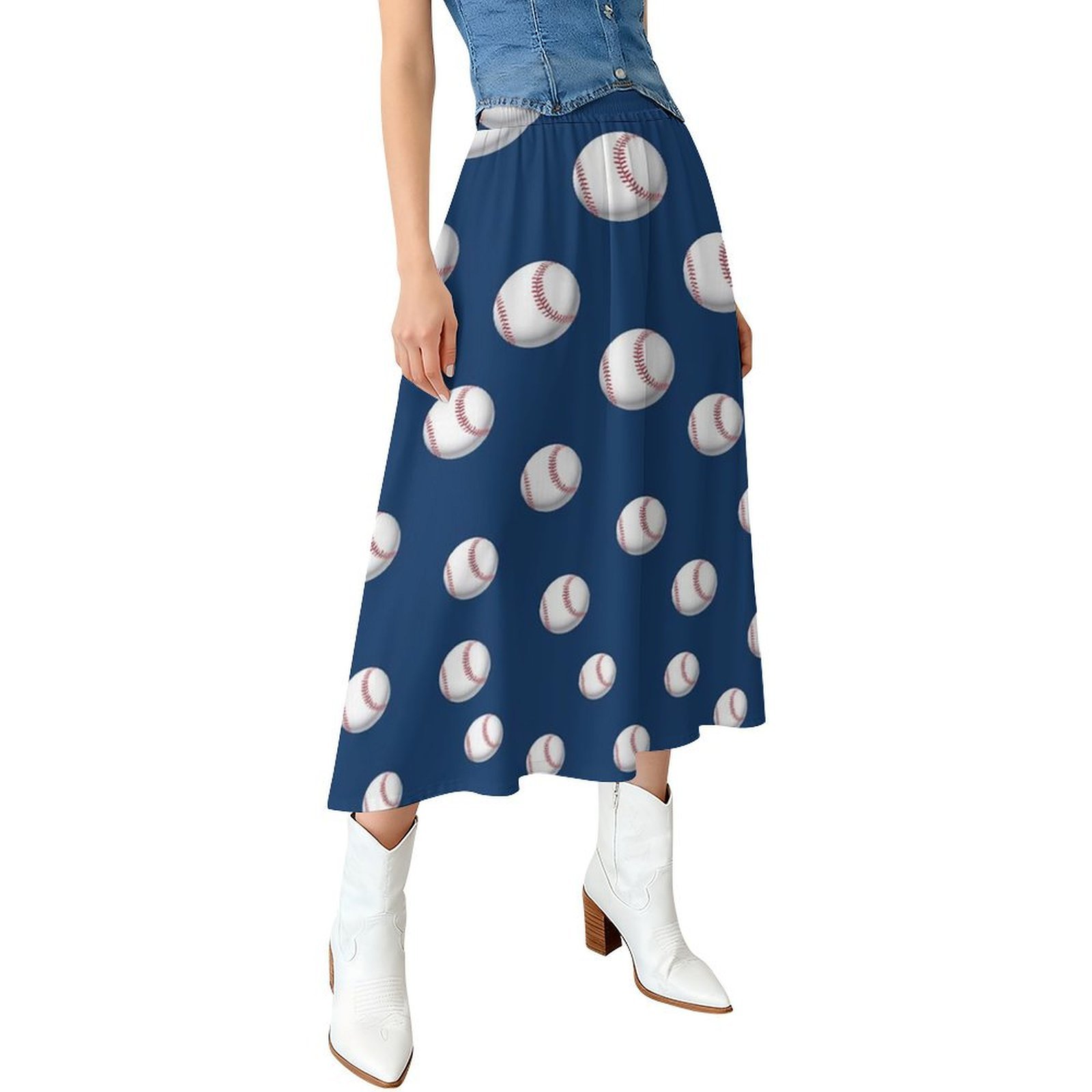 Baseball Softball Ball Women High Waist Midi Skirt Elegant Midi Skirt ...