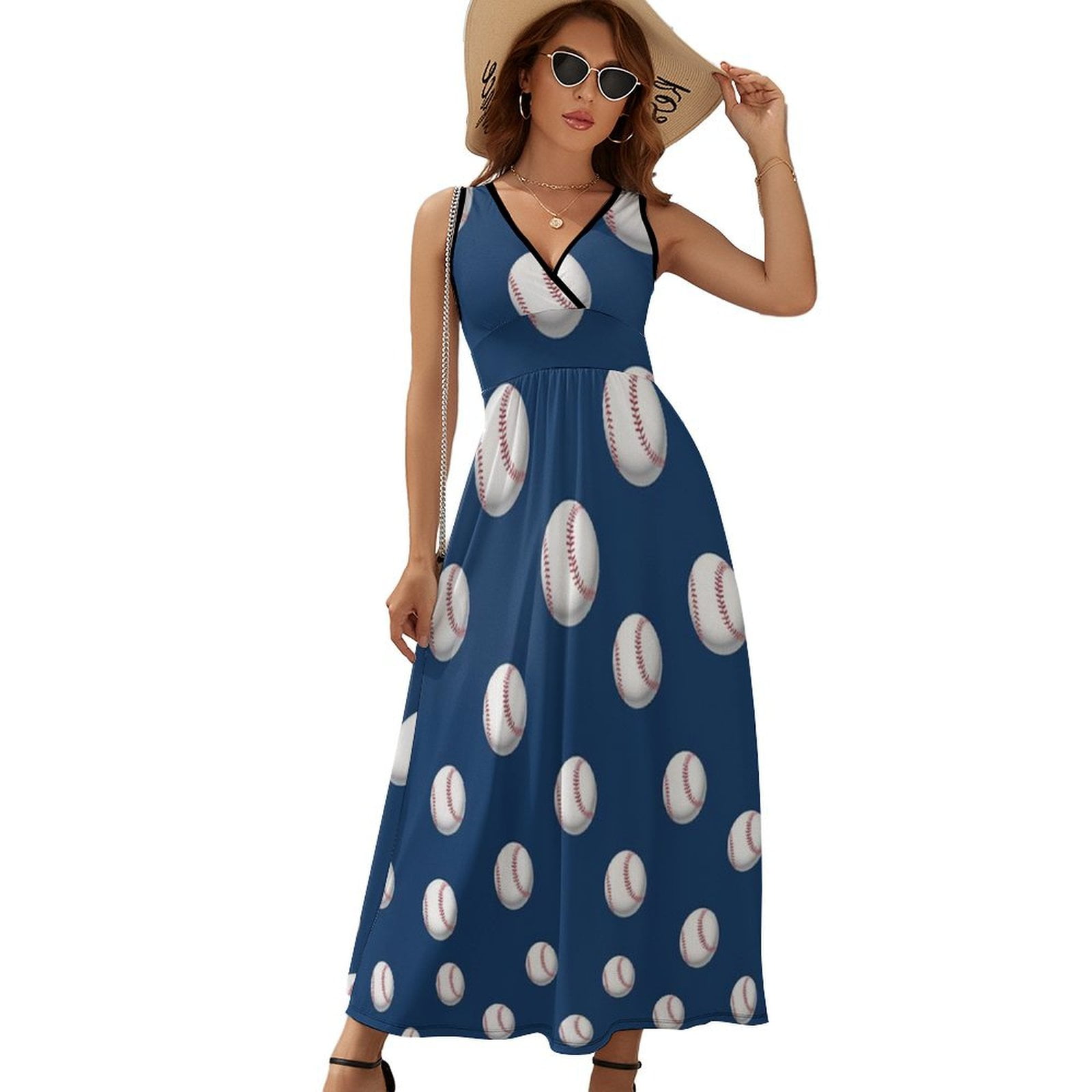 Baseball Softball Ball Womens Night Club Maxi Dress V Neck Sleeveless ...