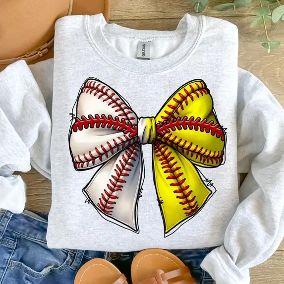 Baseball Softball Coquette Bow Sweatshirt, Game Day Baseball Coquette ...