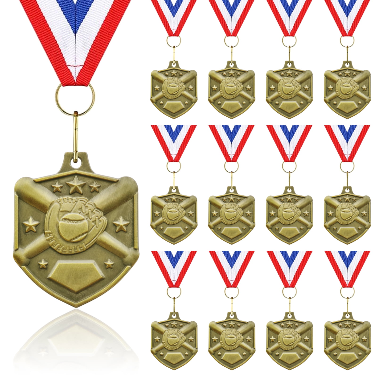 Baseball Softball Medals for Awards, 12 Pack Golden Metal Medal Awards ...