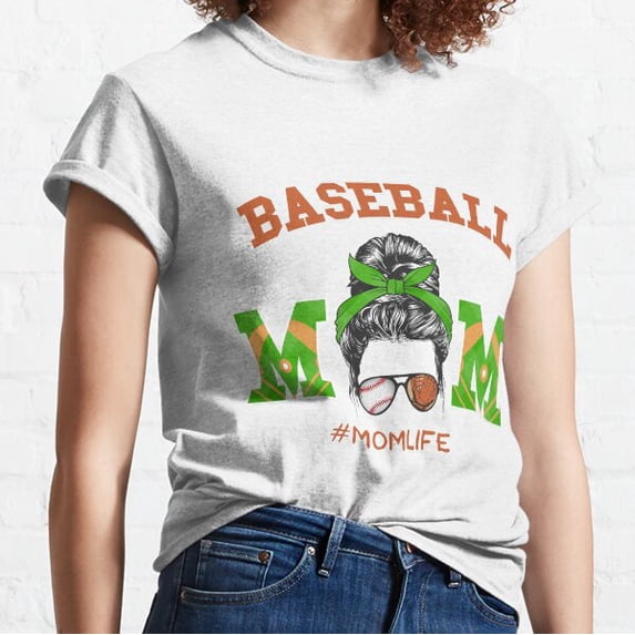 Baseball Softball Mom Messy Bun Womens Mom Life Classic T-shirt ...