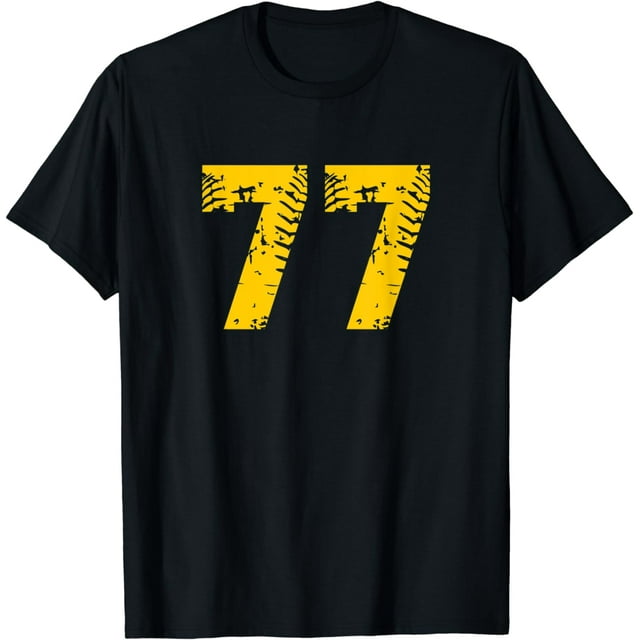 Baseball Softball Number #77 Yellow Birthday Lucky Number T-Shirt ...