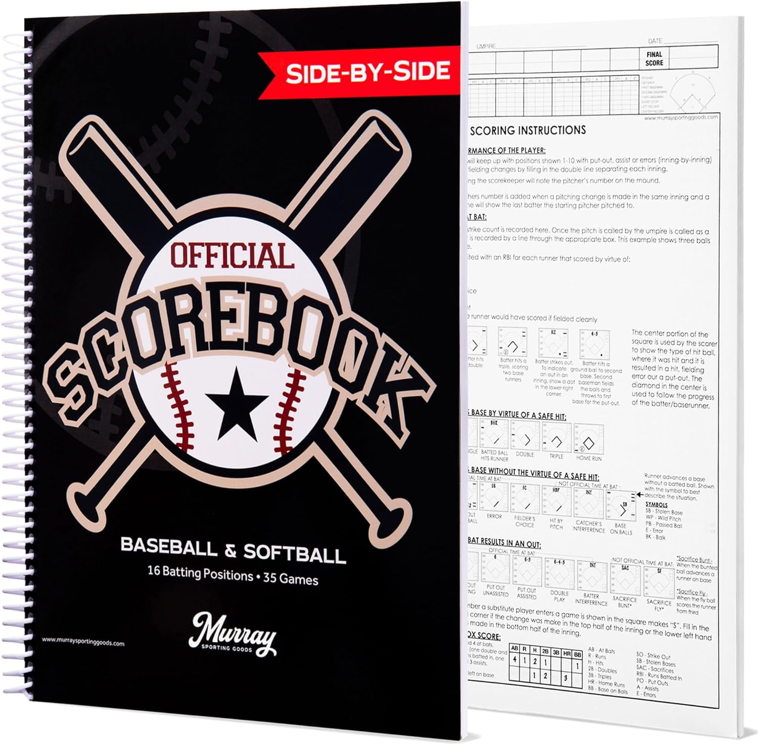 Goods Baseball/Softball Scorebook - Side-by-Side Spiral Bound - 35 ...