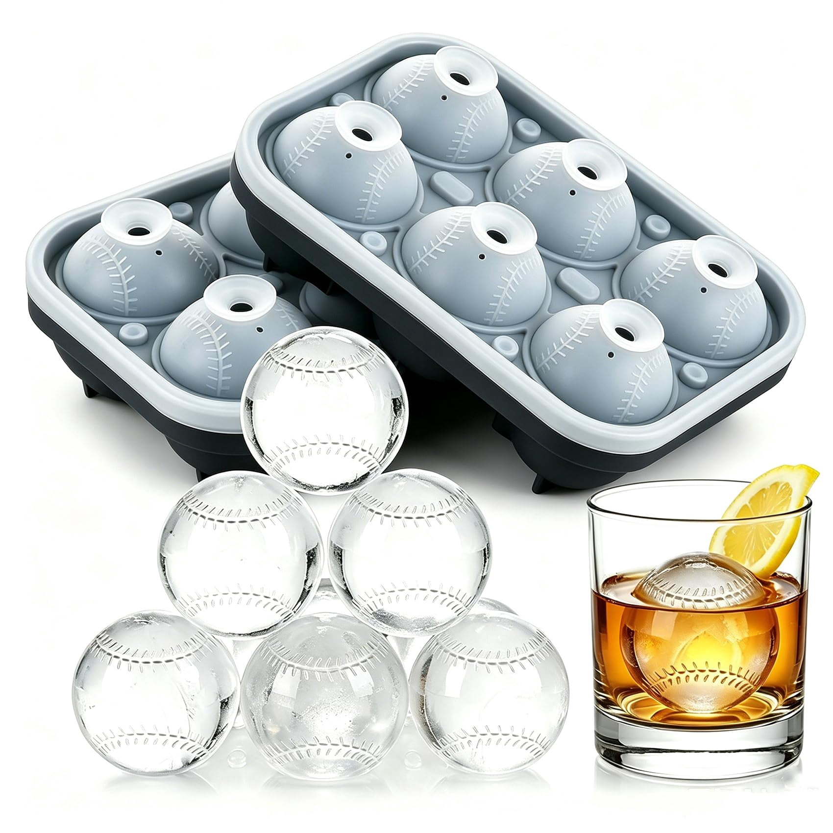 Baseball Sphere Ice Cube Mold,3D Large Baseball Silicone Fun Shapes ...