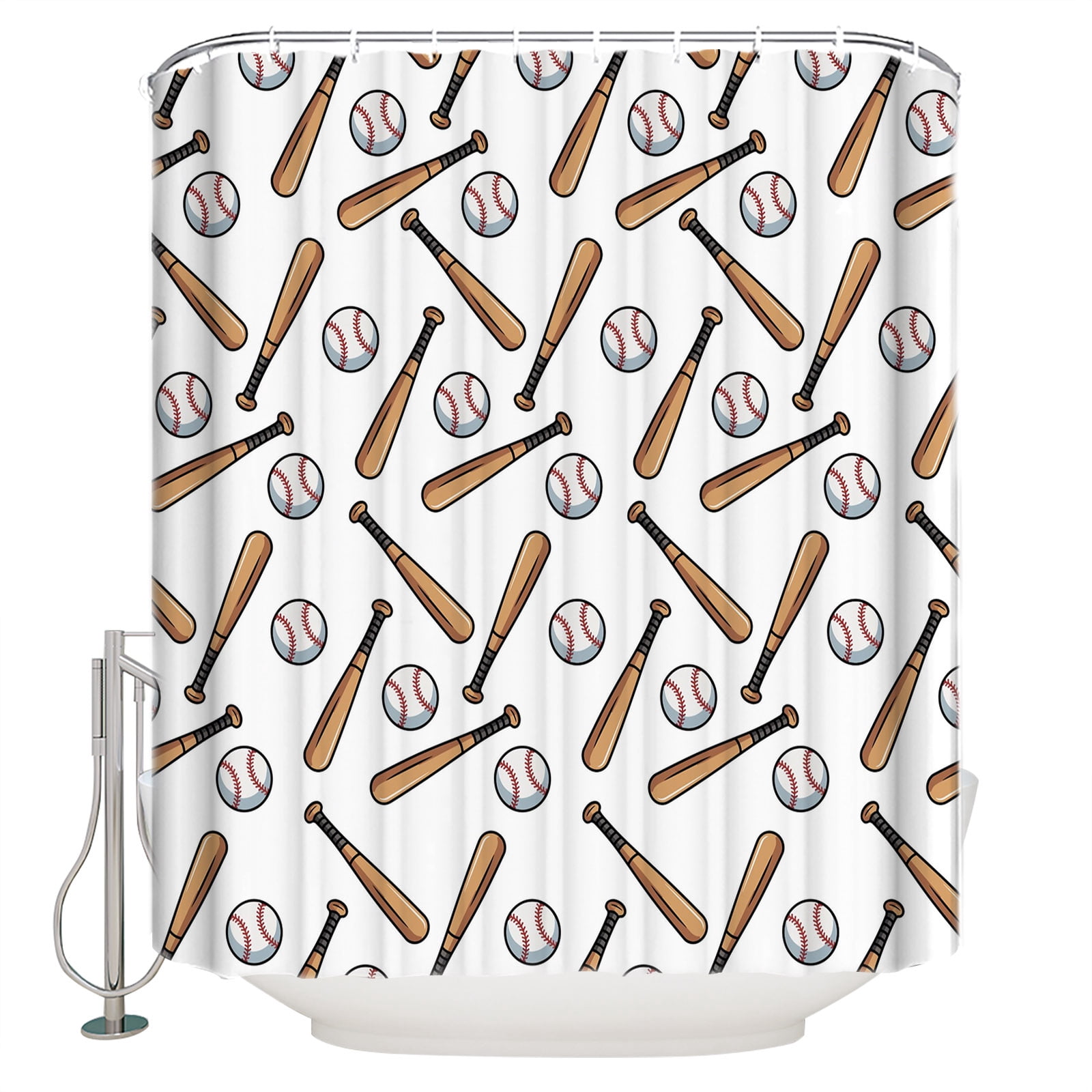 Baseball Sport Bathroom Shower Curtains with 12 Hooks Polyester ...