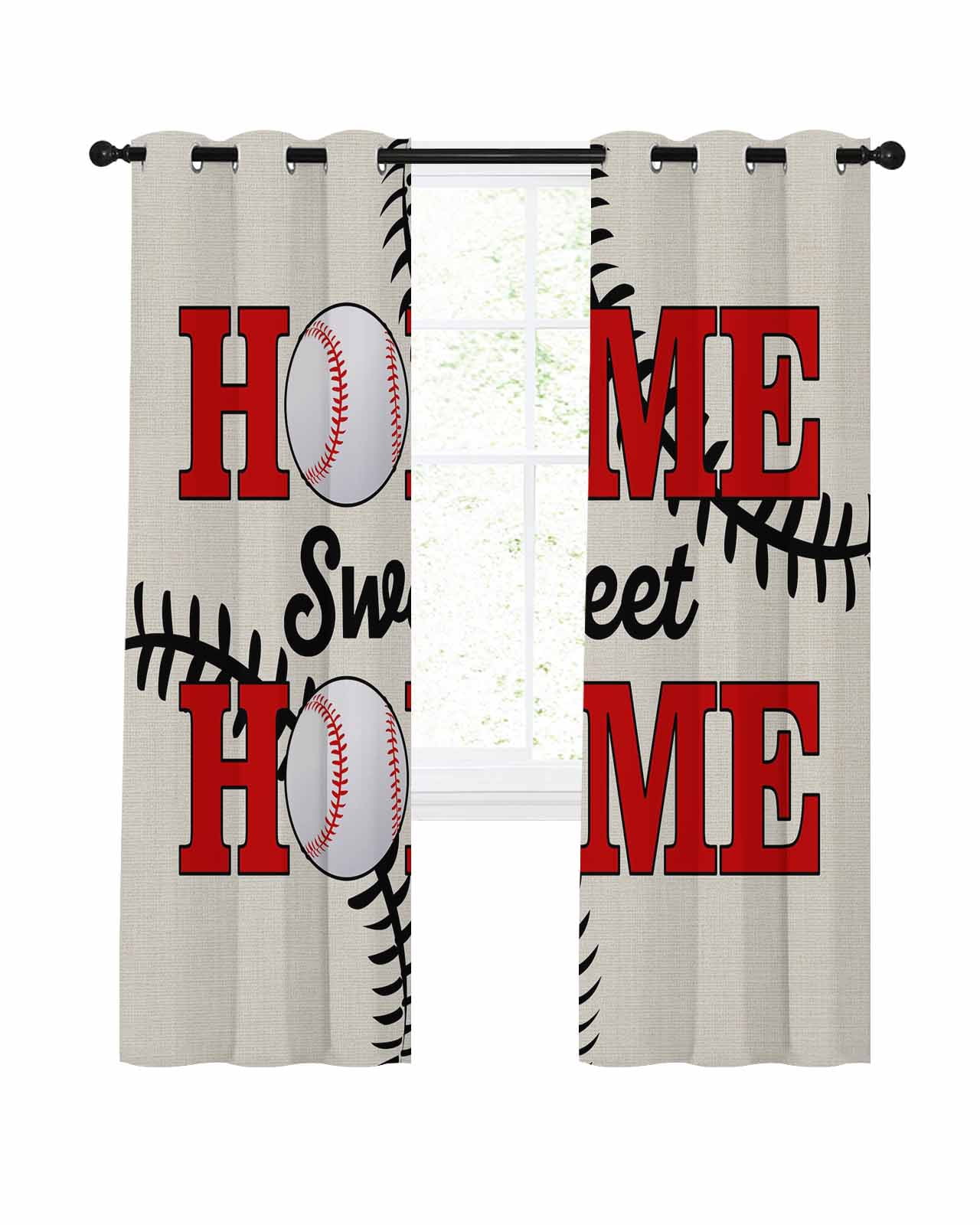 Baseball Sport Blackout Curtains 84 Inch Length Home Sweet Beige Linen ...