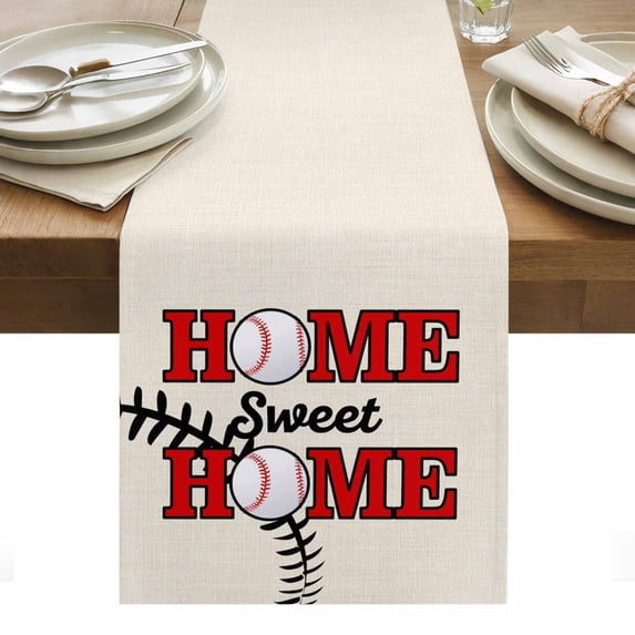 Baseball Sport Cotton Linen Table Runner Home Sweet Beige Linen Texture ...