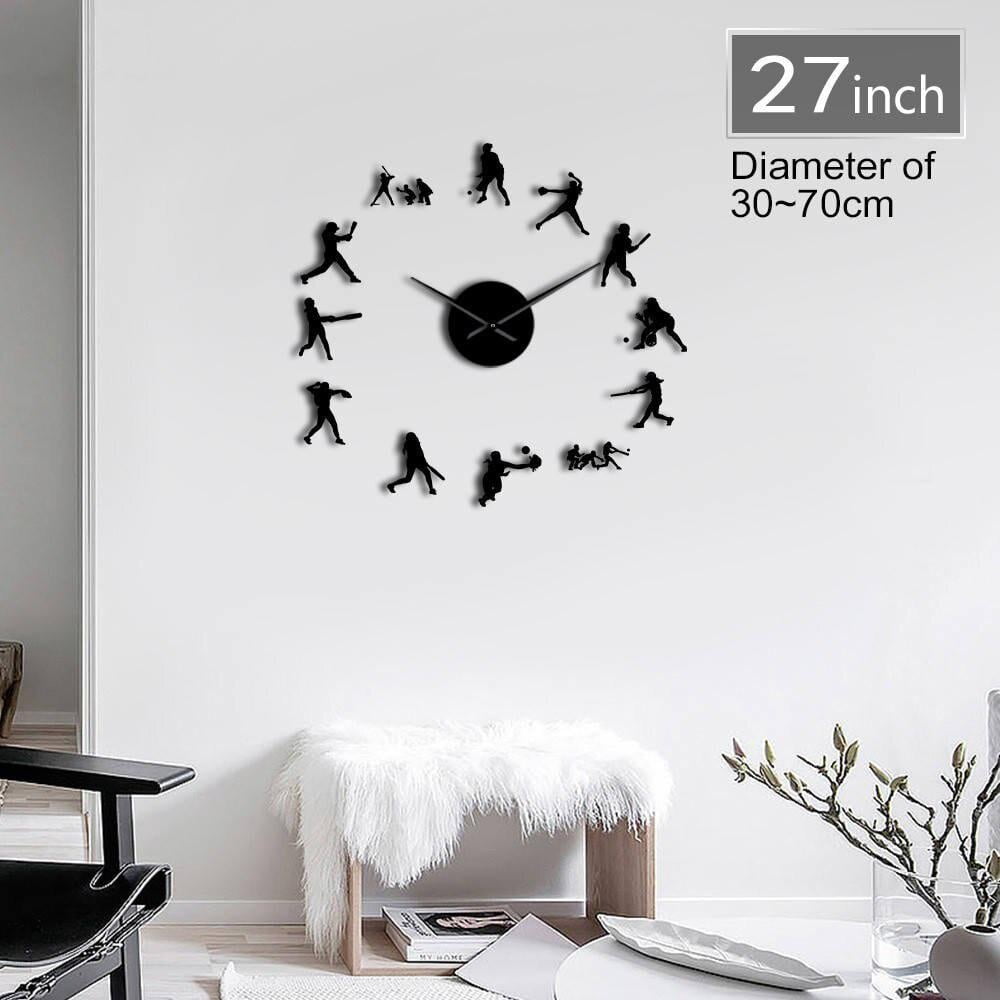 Baseball Sport Designer DIY Big Wall Clock Catcher Silhouette Big Time ...