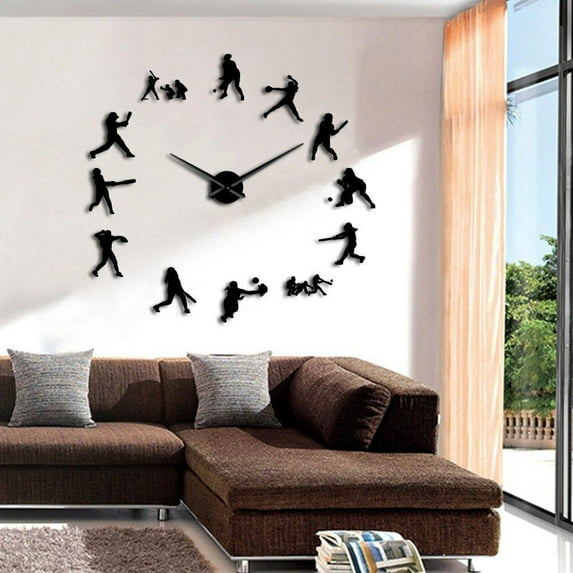 Baseball Sport Designer DIY Big Wall Clock Catcher Silhouette Big Time ...