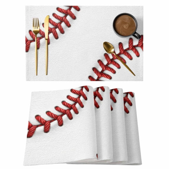 Baseball Sport Placemats Set of 8 Modern Abstract Stitching Red Lines ...