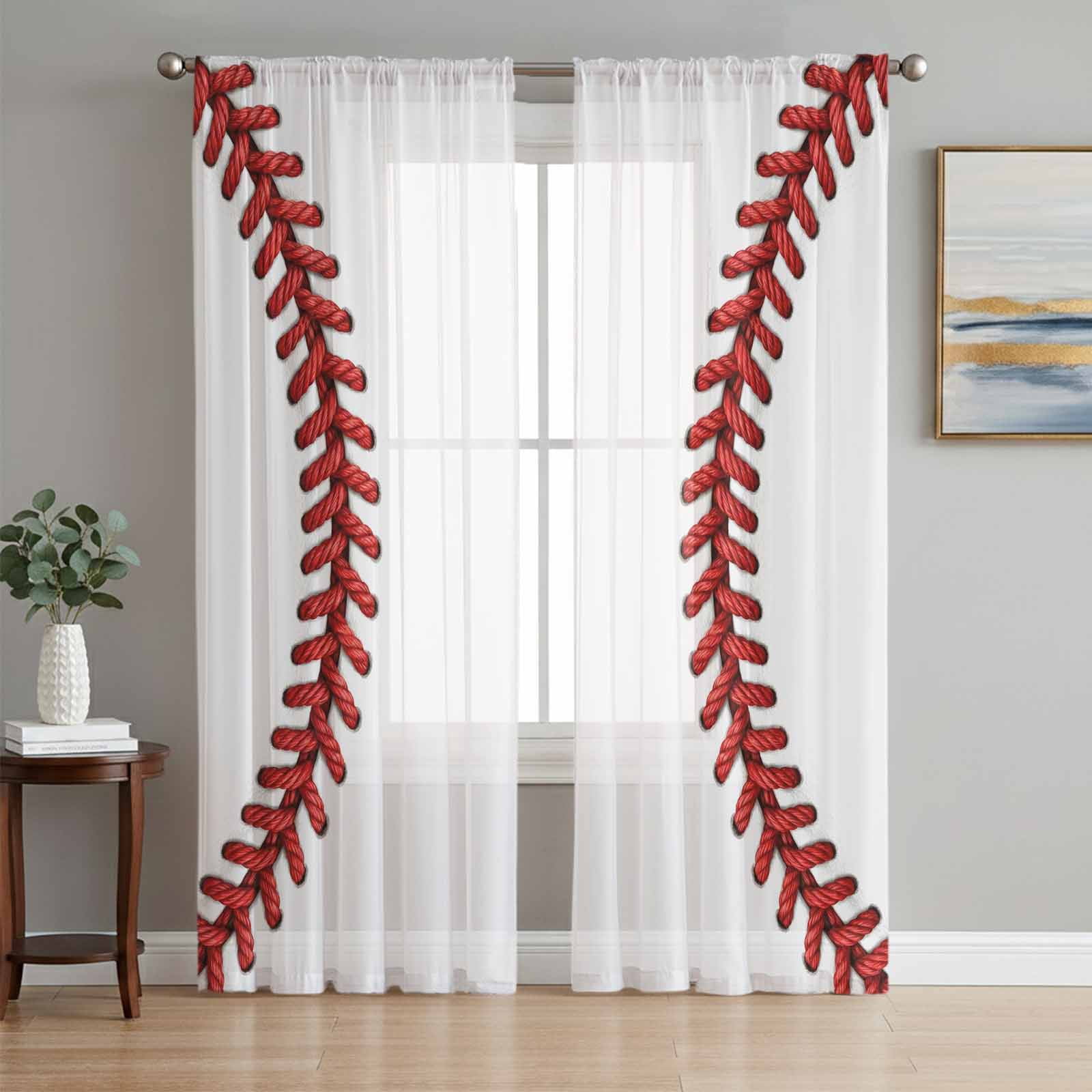 Baseball Sport Sheer Curtains for Living Room Bedroom Abstract Rugby ...