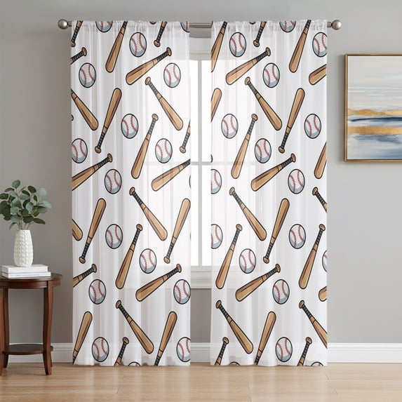 Baseball Sport Sheer Curtains for Living Room Bedroom Cartoon Classic ...