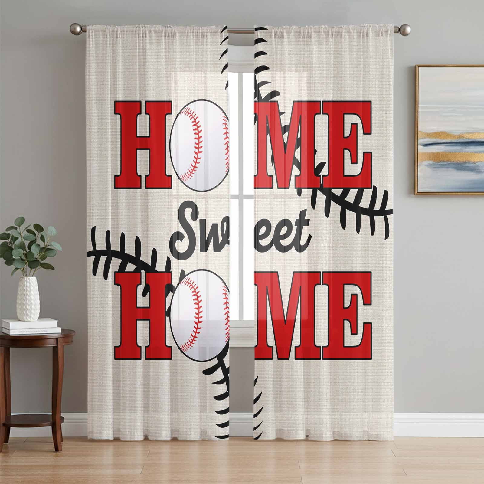 Baseball Sport Sheer Curtains for Living Room Bedroom, Home Sweet Beige ...