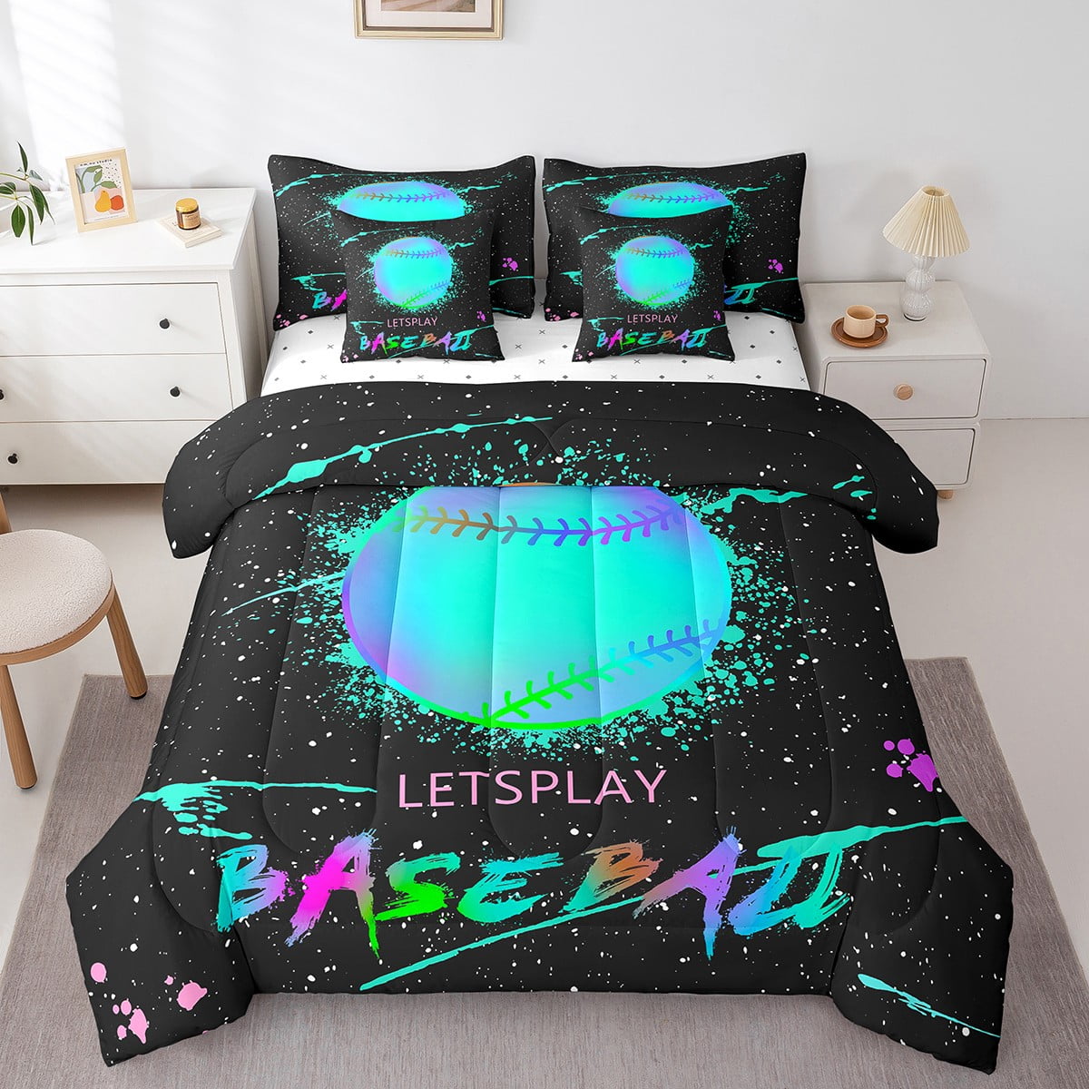 Baseball Sports Bed In A Bag 7-Piece For Kids Boys Girls Teens Softball ...