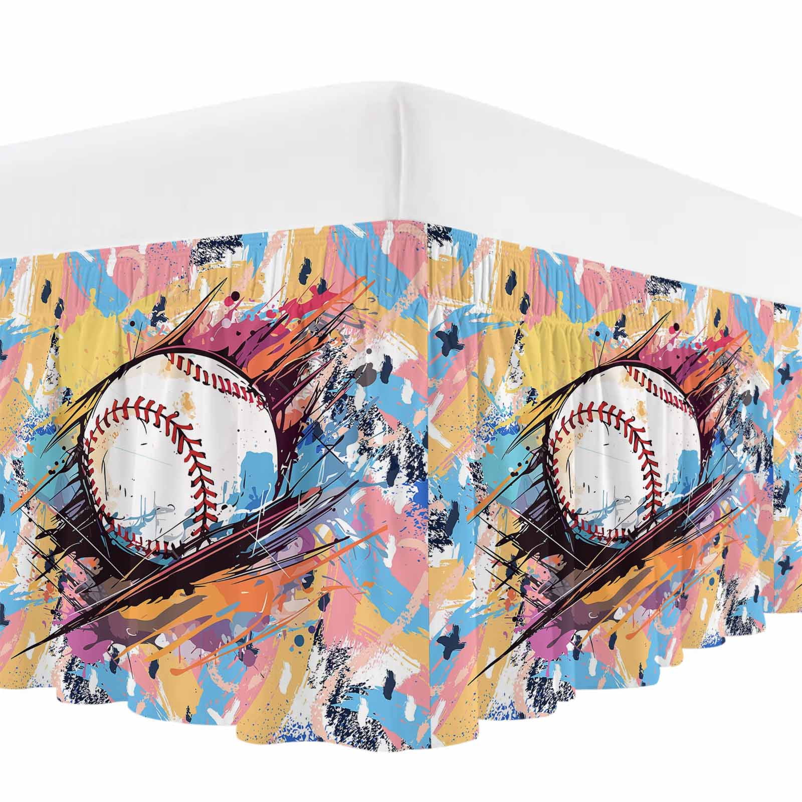 Baseball Sports Bed Skirt King Size, Minimalist Geometric Smear Art ...
