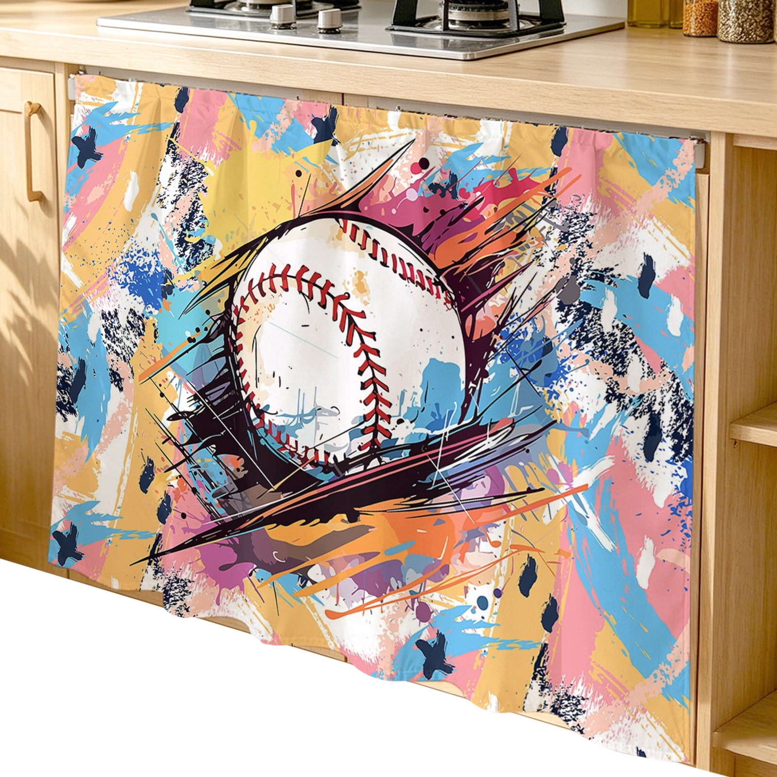 Baseball Sports,Cabinet Curtains 35"W x 35"L,Dustproof Sink Skirt ...