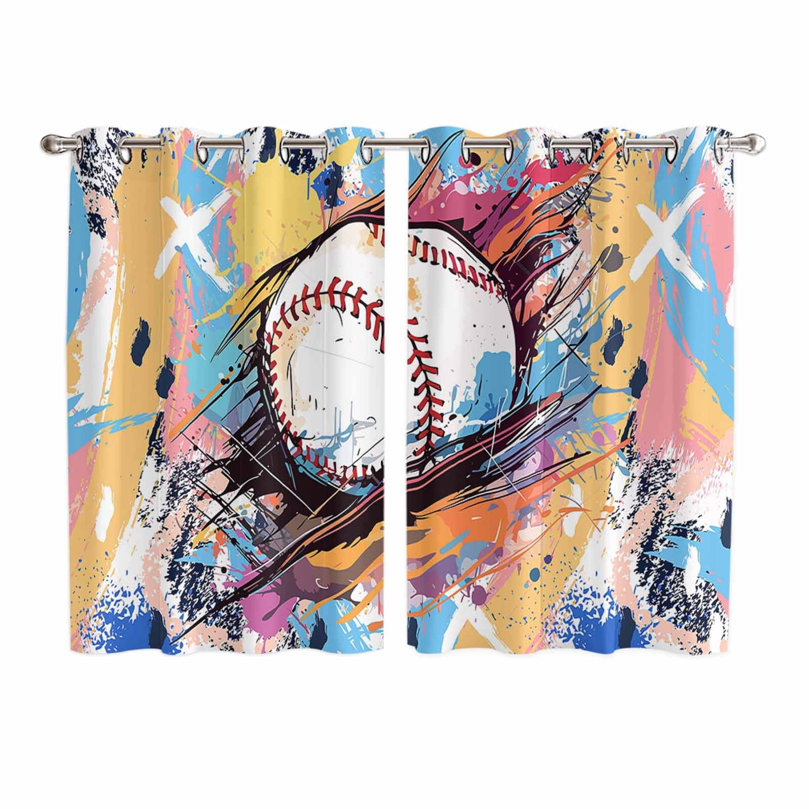 Baseball Sports Kitchen Curtains 63 Inch Length, Minimalist Geometric ...