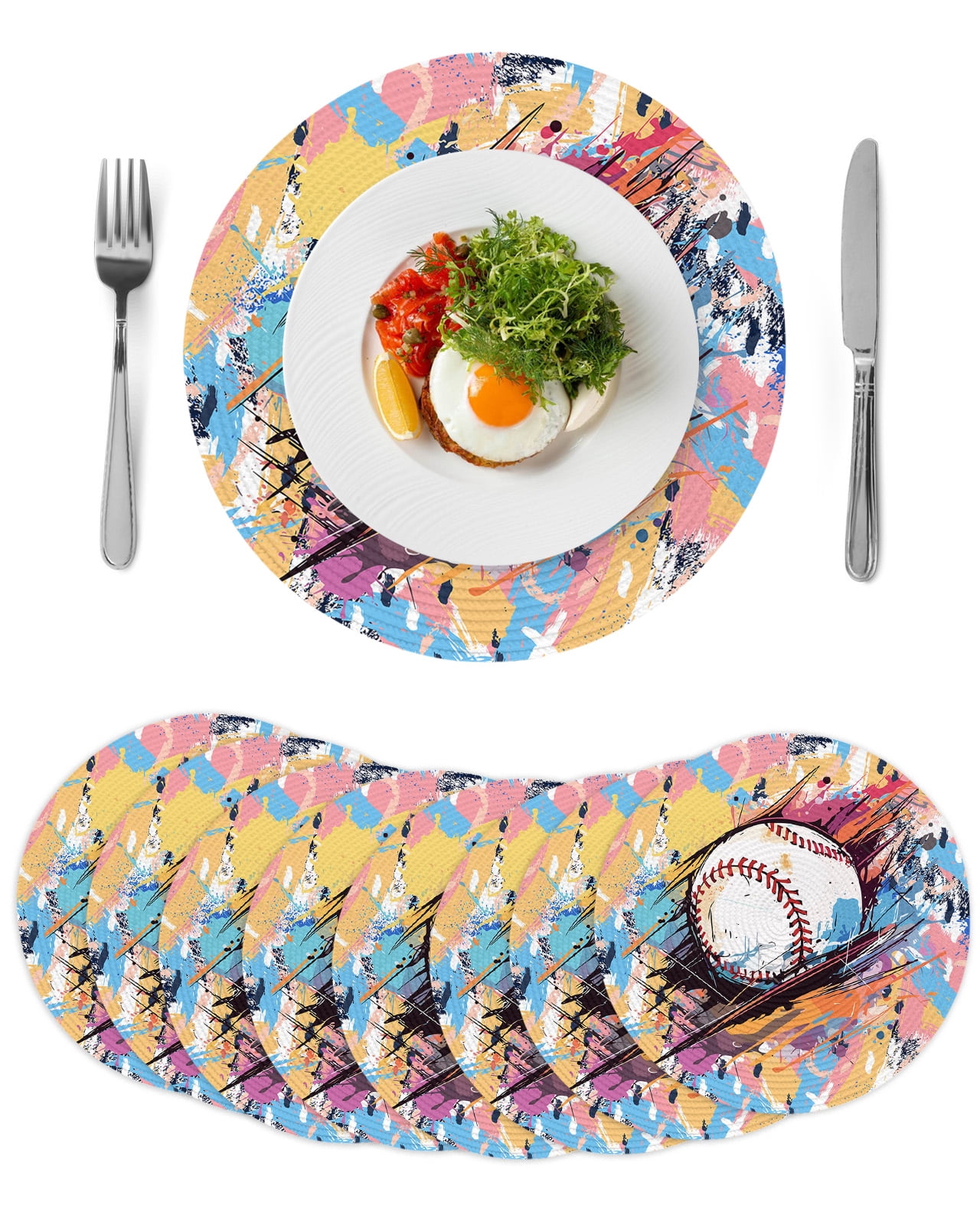 Baseball Sports Round 15 Inch Placemats Set of 8, Minimalist Geometric ...