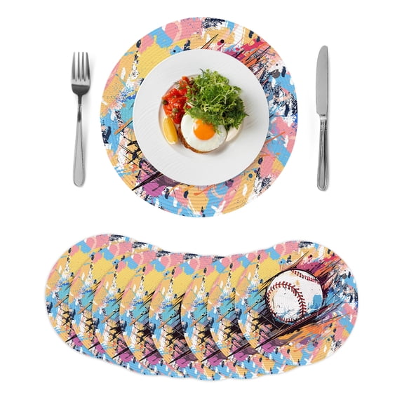 Baseball Sports Round 15 Inch Placemats Set of 8, Minimalist Geometric ...