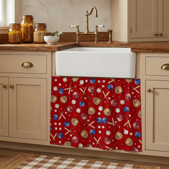 Baseball Sports Small Cabinet Curtains 11"W x 13"L, Modern Classic ...
